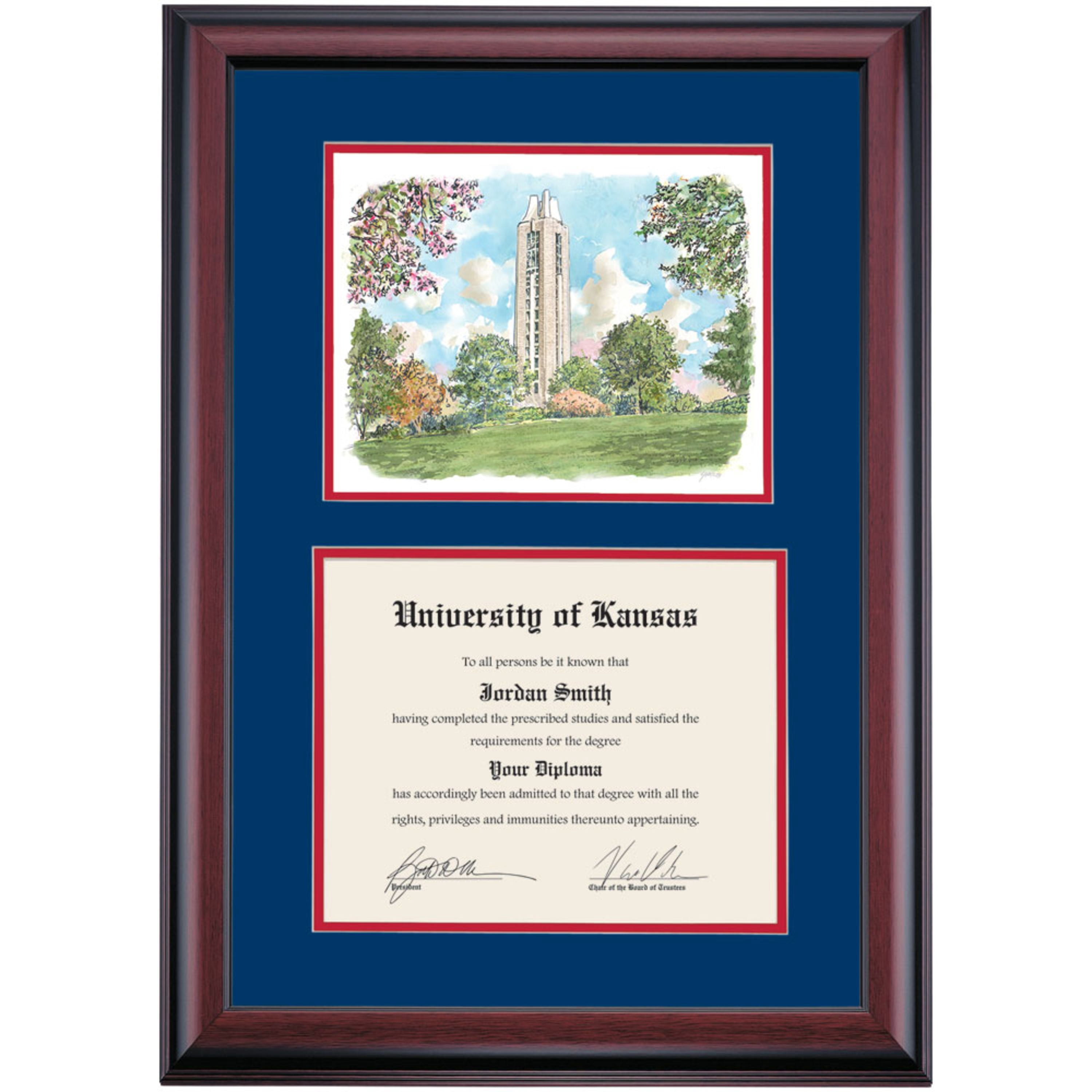 OCM Diploma Frame for University of Kansas KU, Navy/Cherry Mat with ...