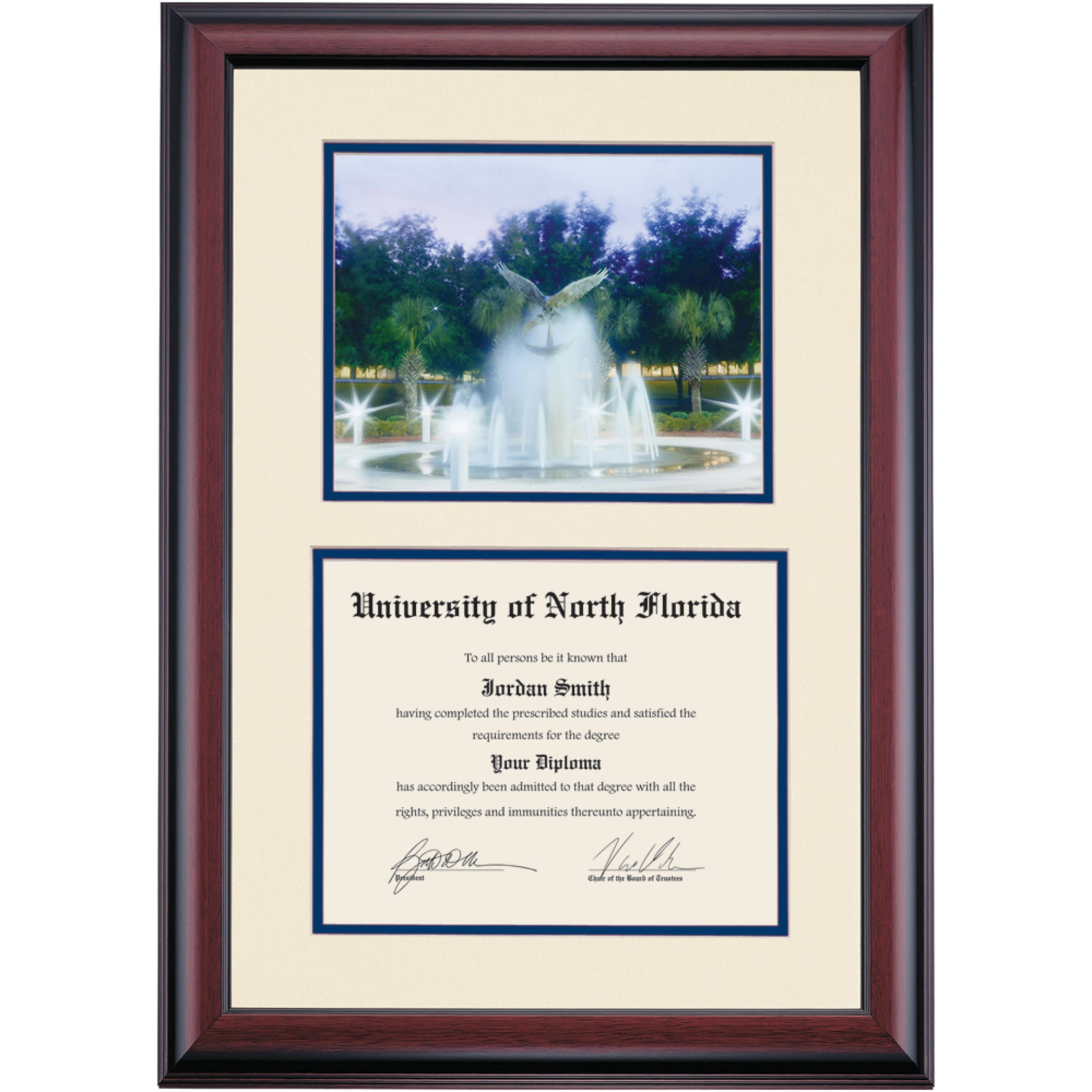 OCM Diploma Frame for University of North Florida UNF, Ivory/Navy Mat ...