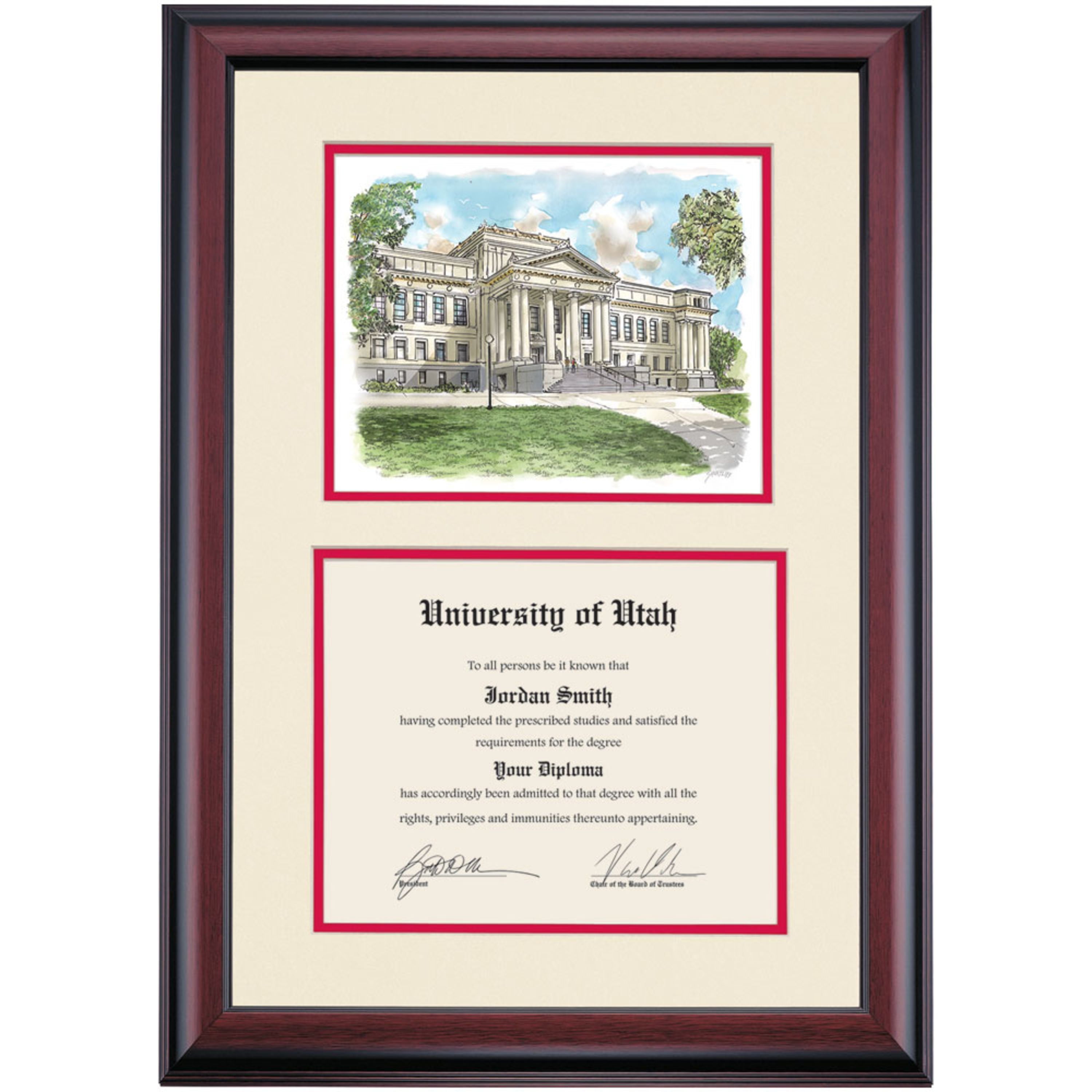 OCM Diploma Frame for University of Utah, Ivory/Cherry Mat with John R ...