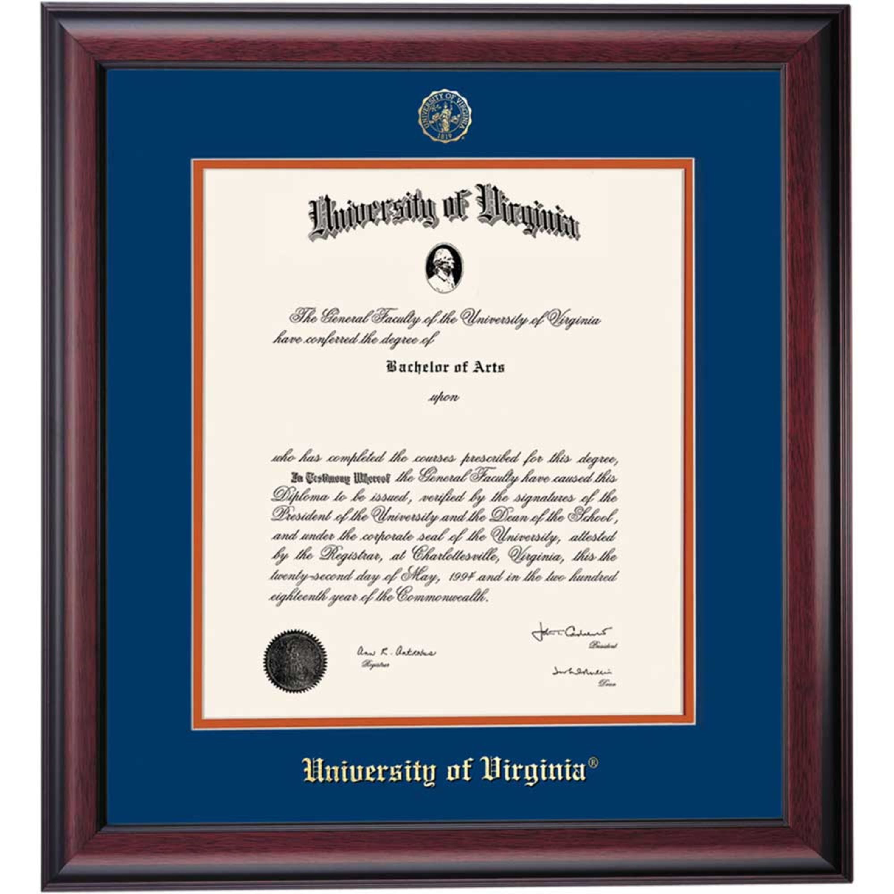 OCM Traditional Diploma Frame with Embossed Navy/Orange Mat for ...