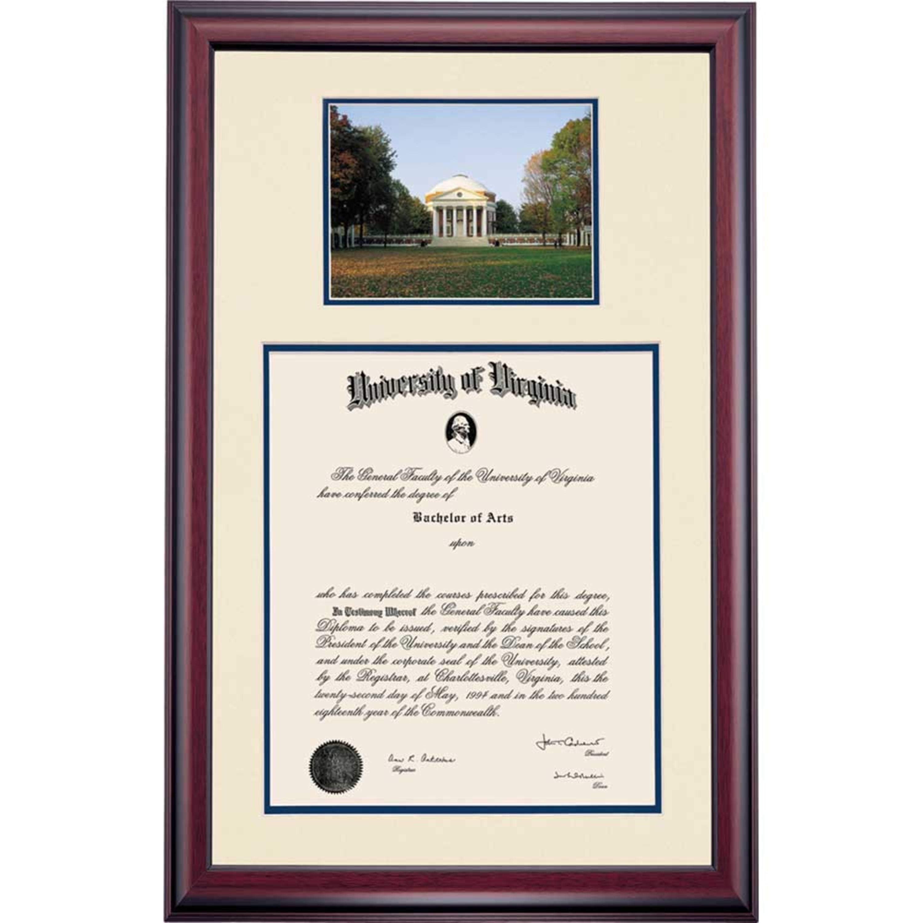 OCM Diploma Frame for University of Virginia, Ivory/Navy Mat with ...