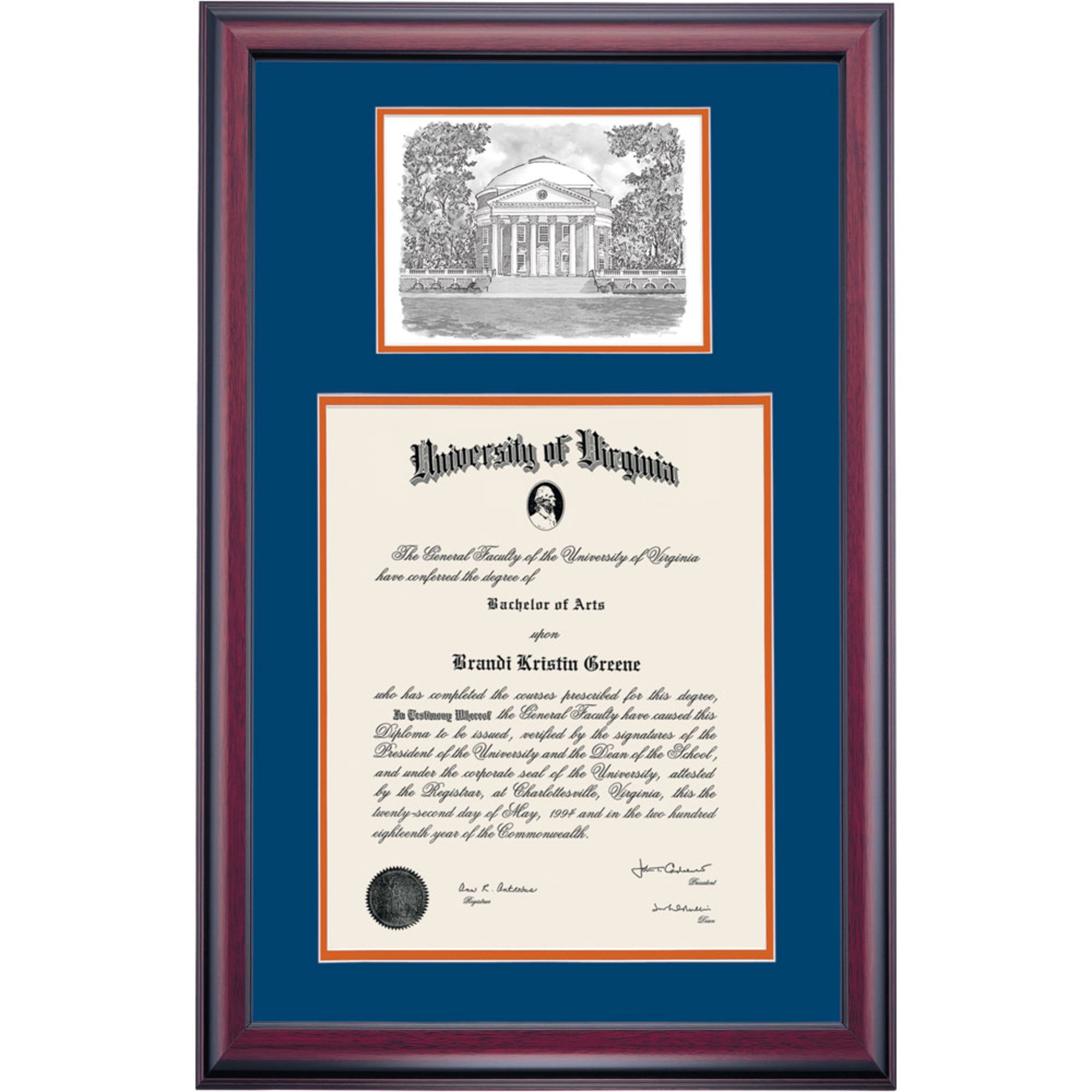 OCM Diploma Frame for University of Virginia, Navy/Orange Mat with ...