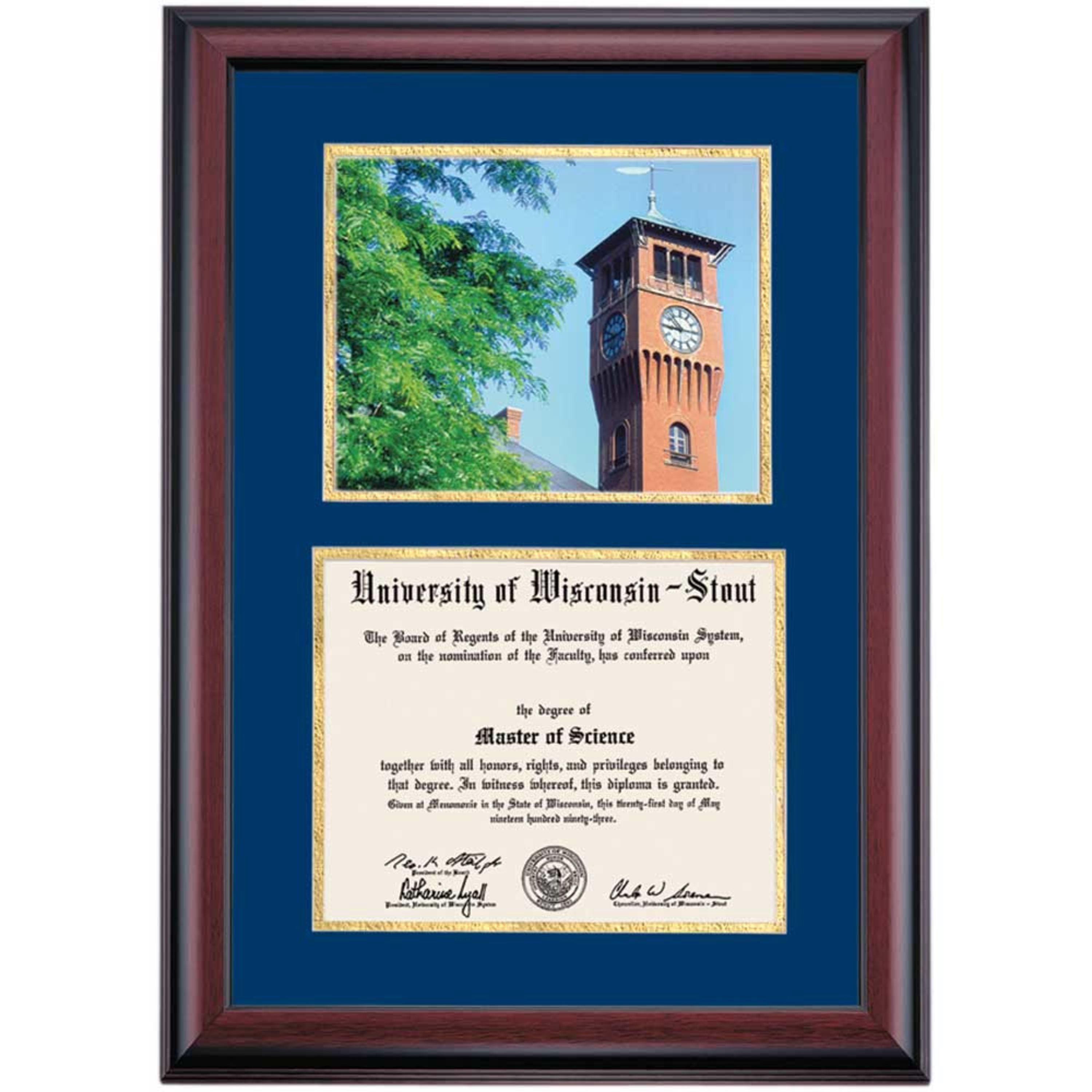 OCM Diploma Frame for University of Wisconsin-Stout, Navy/Gold Mat with ...