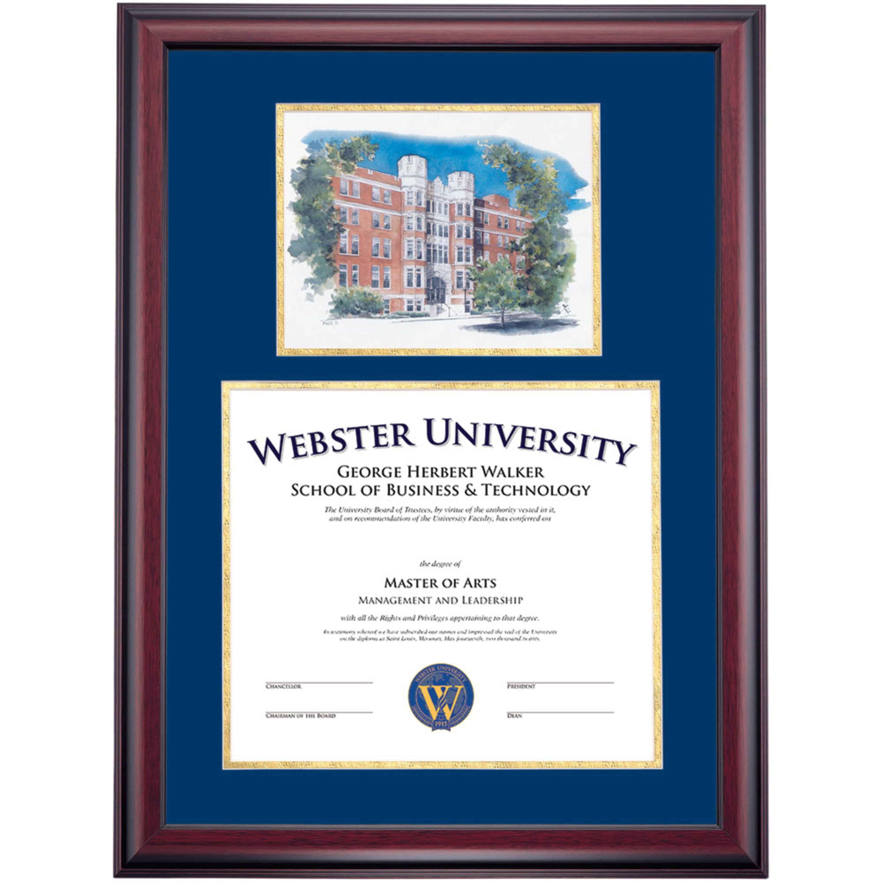 OCM Diploma Frame for Webster University, Navy/Gold Mat with Webster ...