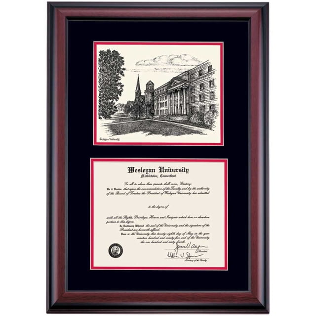 OCM Diploma Frame for Wesleyan University, Black/Cherry Mat with North ...
