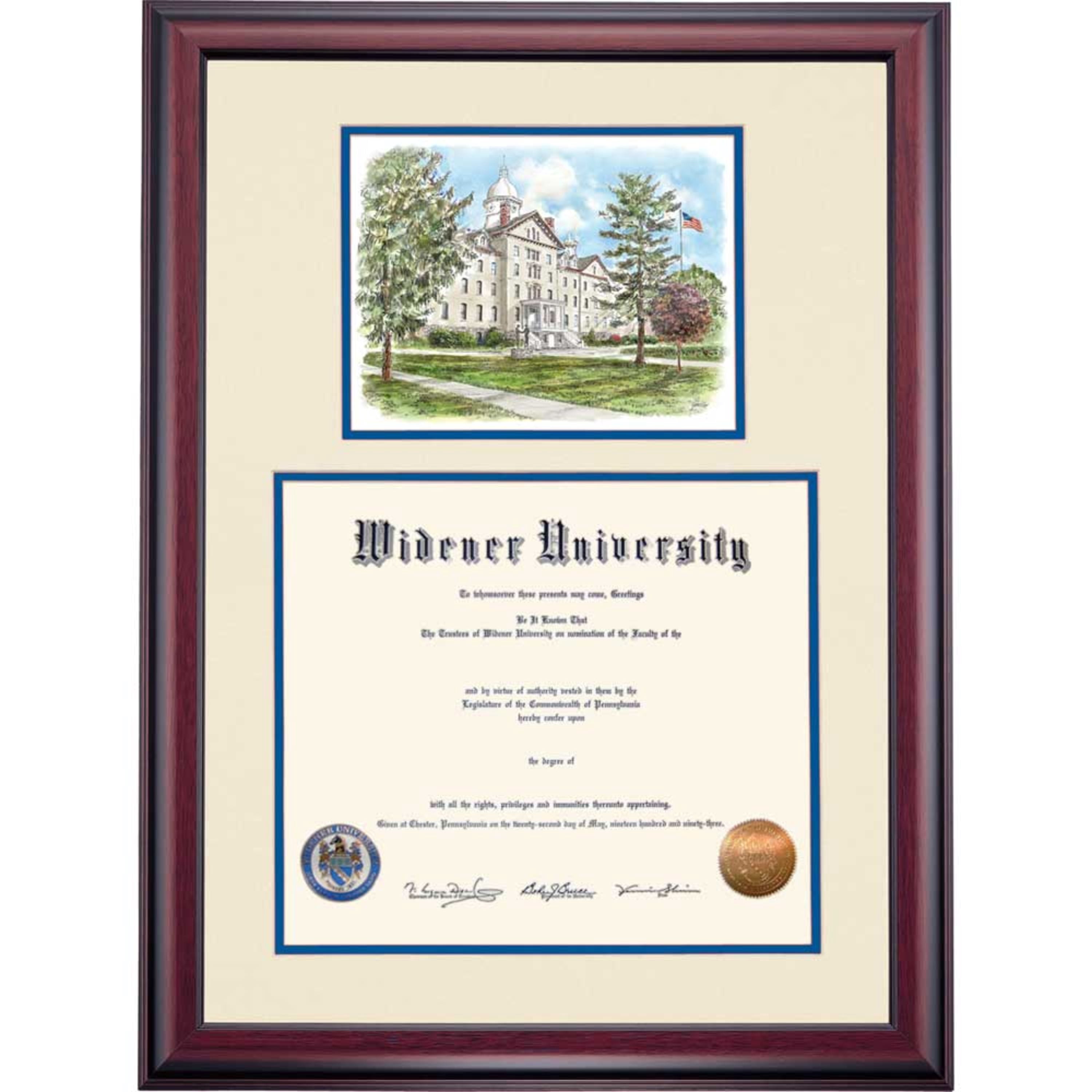 OCM Diploma Frame for Widener University, Ivory/Royal Blue Mat with Old ...