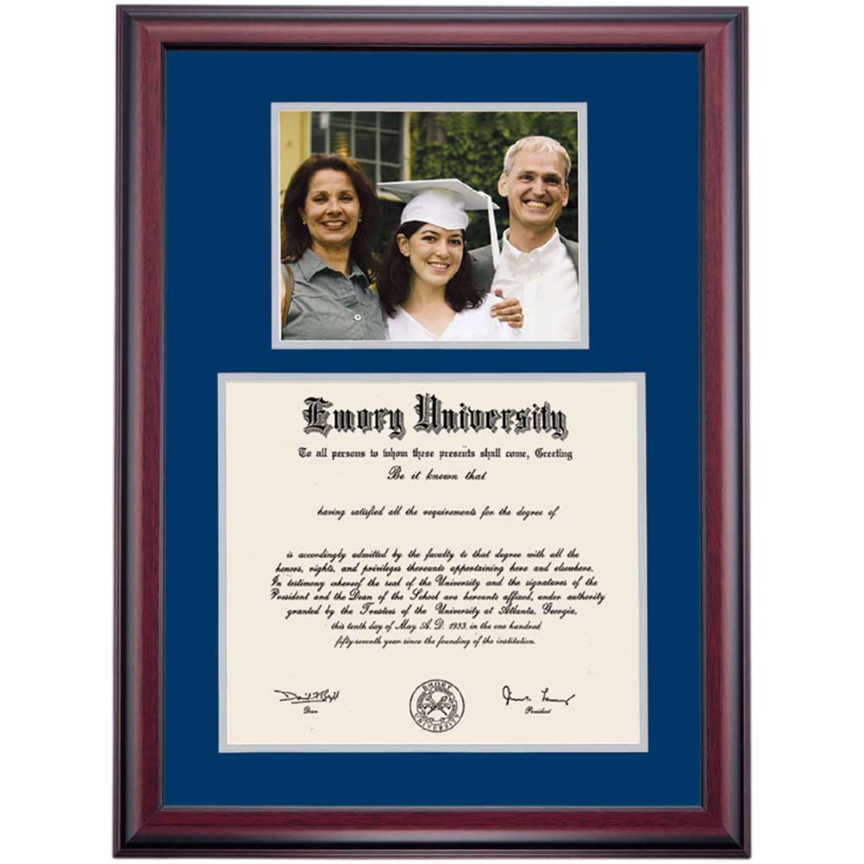 OCM Diploma and Photo Frame for Emory University, Navy/Gray Mat, 14" x ...