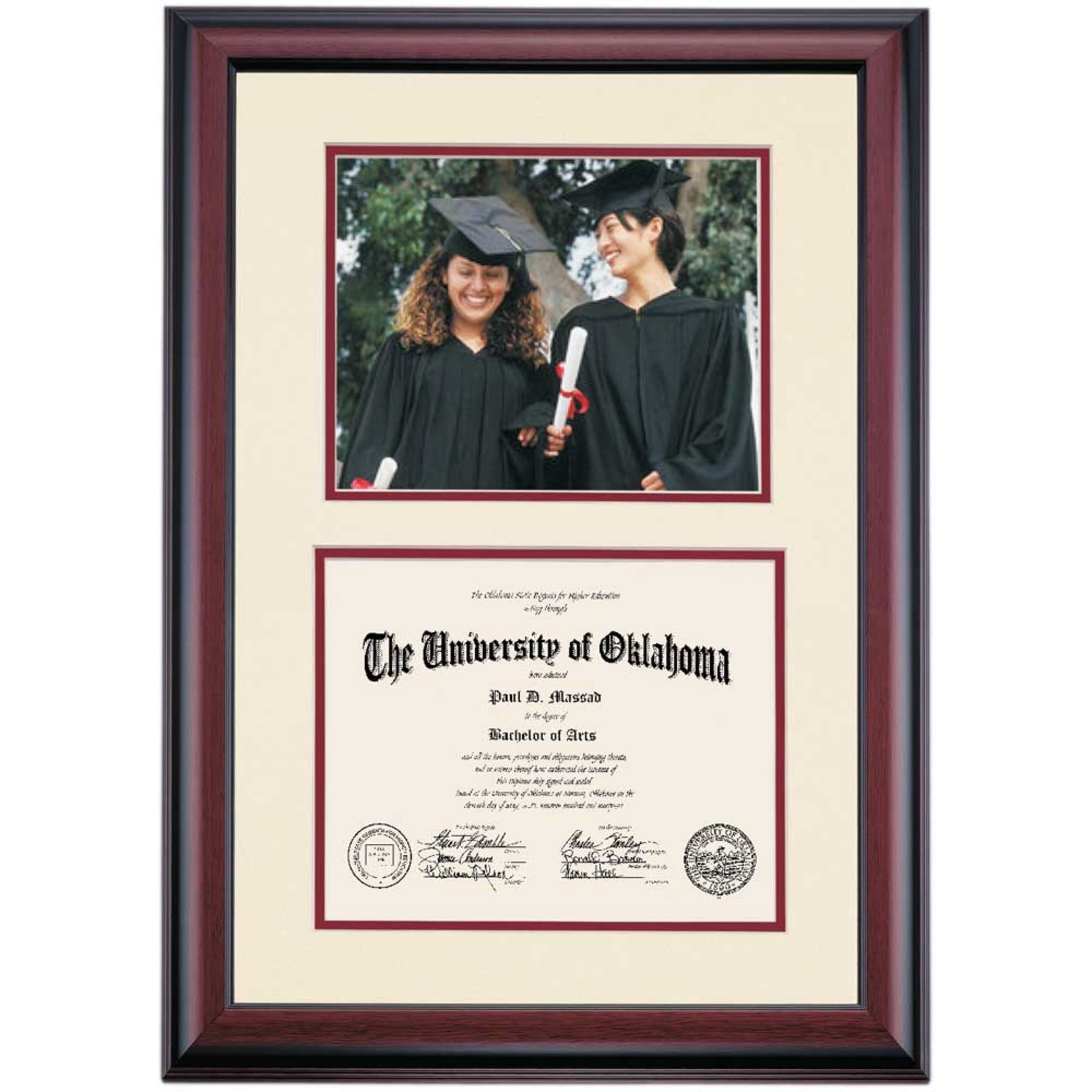 OCM Diploma and Photo Frame for University of Oklahoma, Ivory/Maroon ...