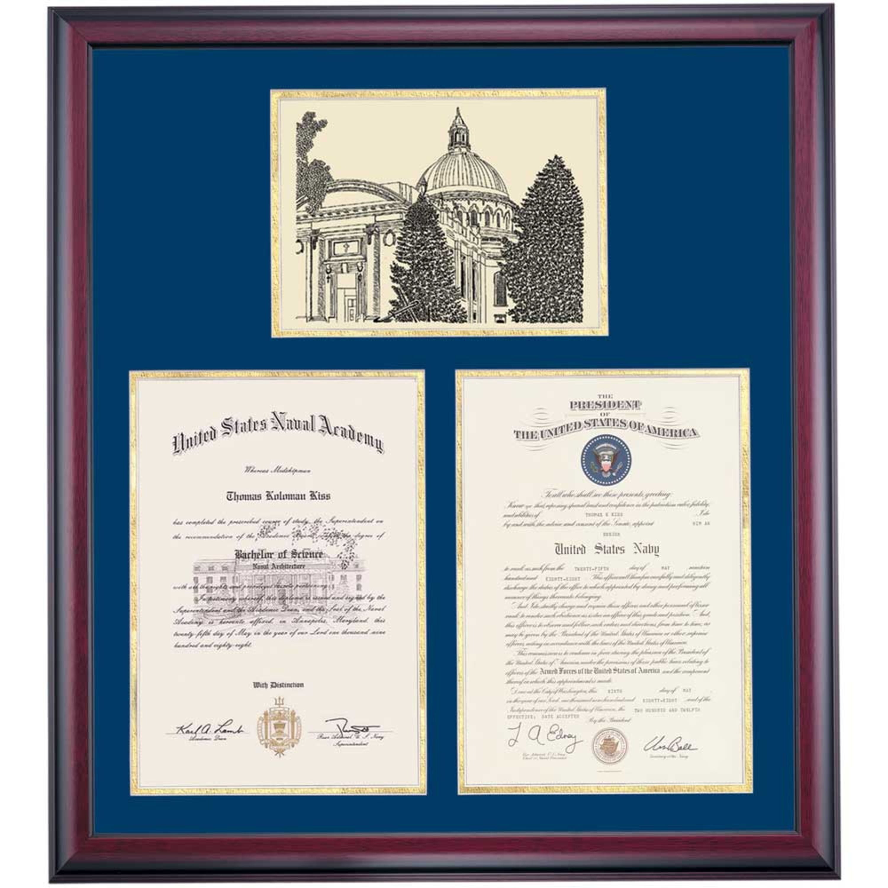 OCM Double Diploma Frame for United States Naval Academy, Displays ...