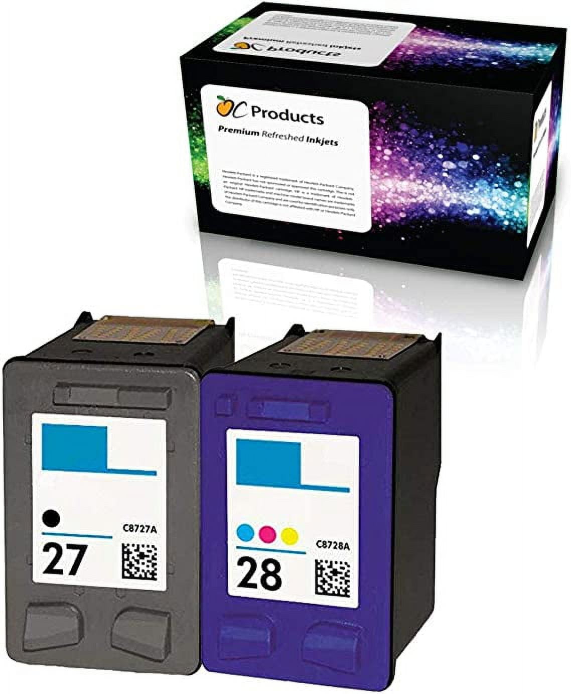 OCProducts HP 27 & 28 Refilled Ink Cartridges for HP Deskjet 3650, 3845 ...