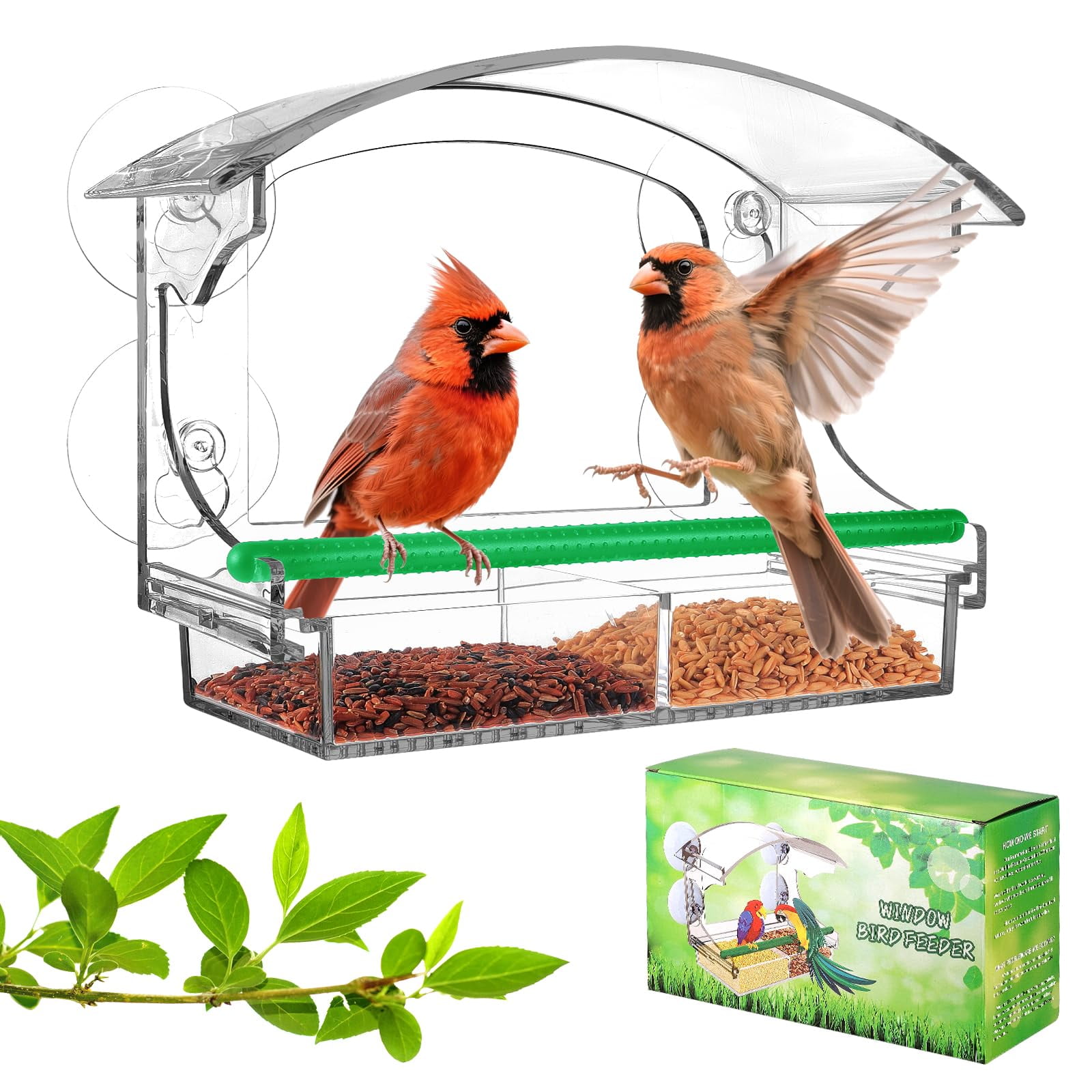 OCR Window Bird Feeder with 4 AIS1 Strong Suction Cups, Detachable Seed ...