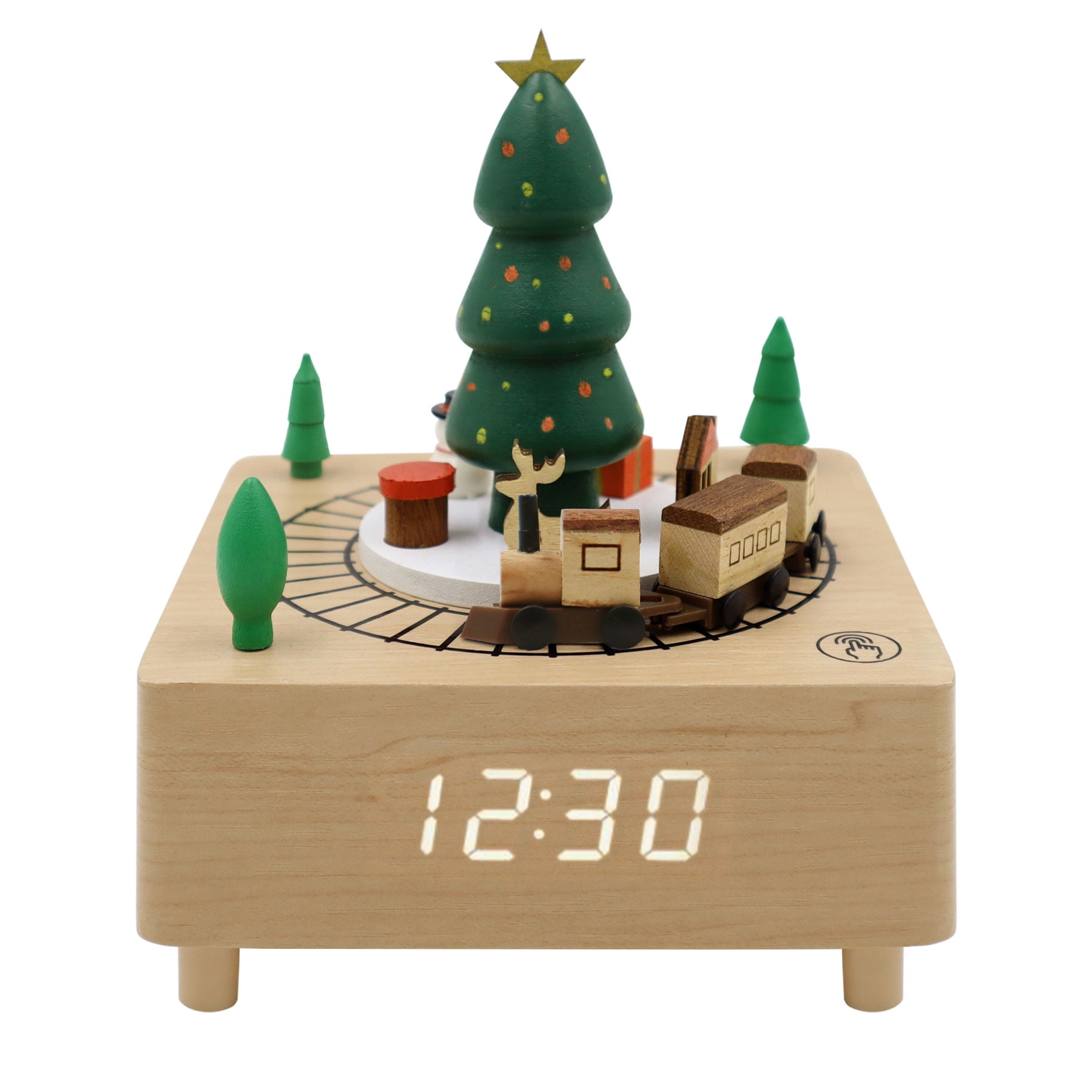 OCT17 Wooden Music Box with LED Alarm Clock, Plays Xmas Songs, Perfect ...