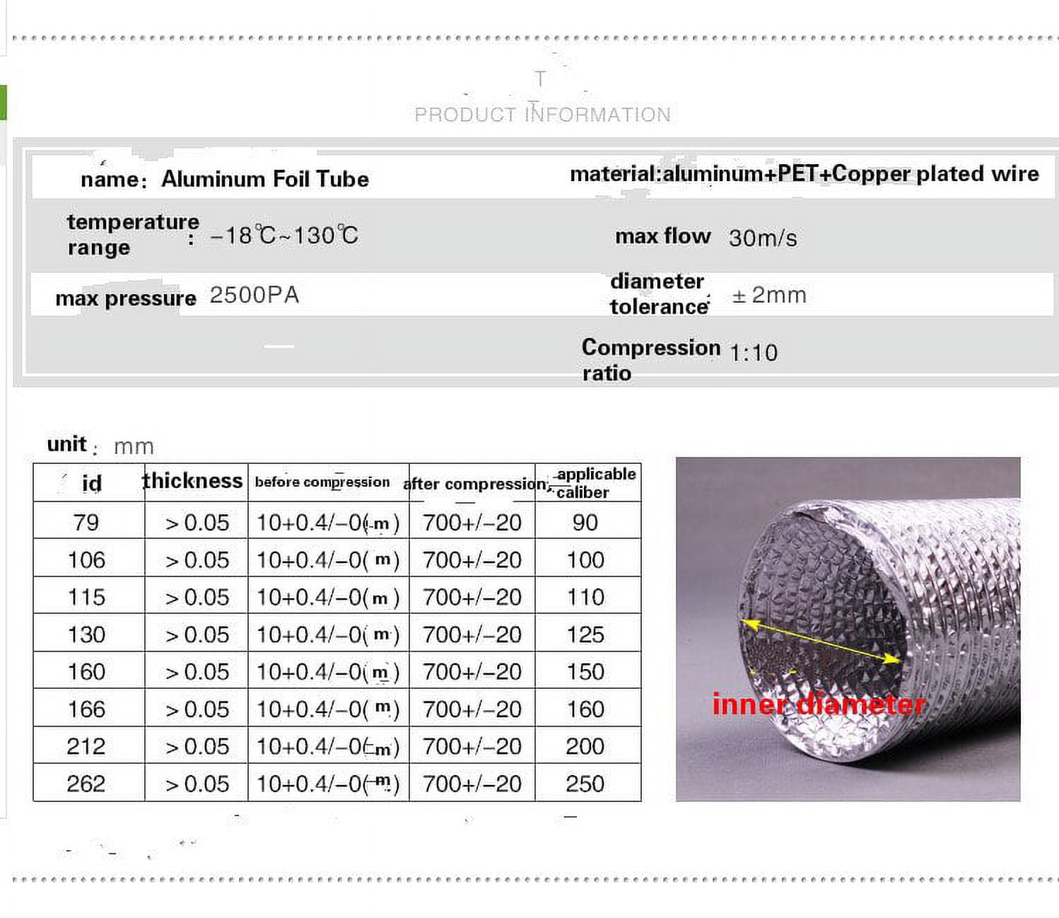 OD80-212mm double Aluminum foil Tube Air Ventilation Pipe Hose Flexible ...