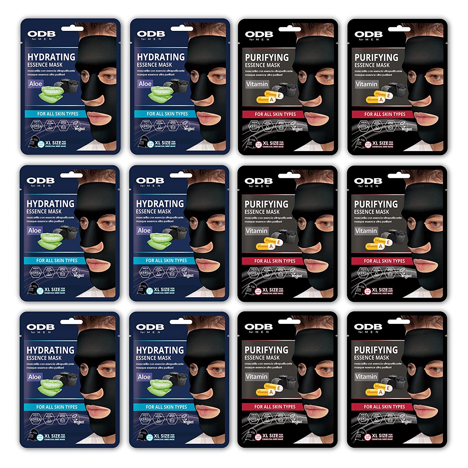 ODB for Men 12PK Charcoal Facial Mask for Men Skincare Bulk face masks ...