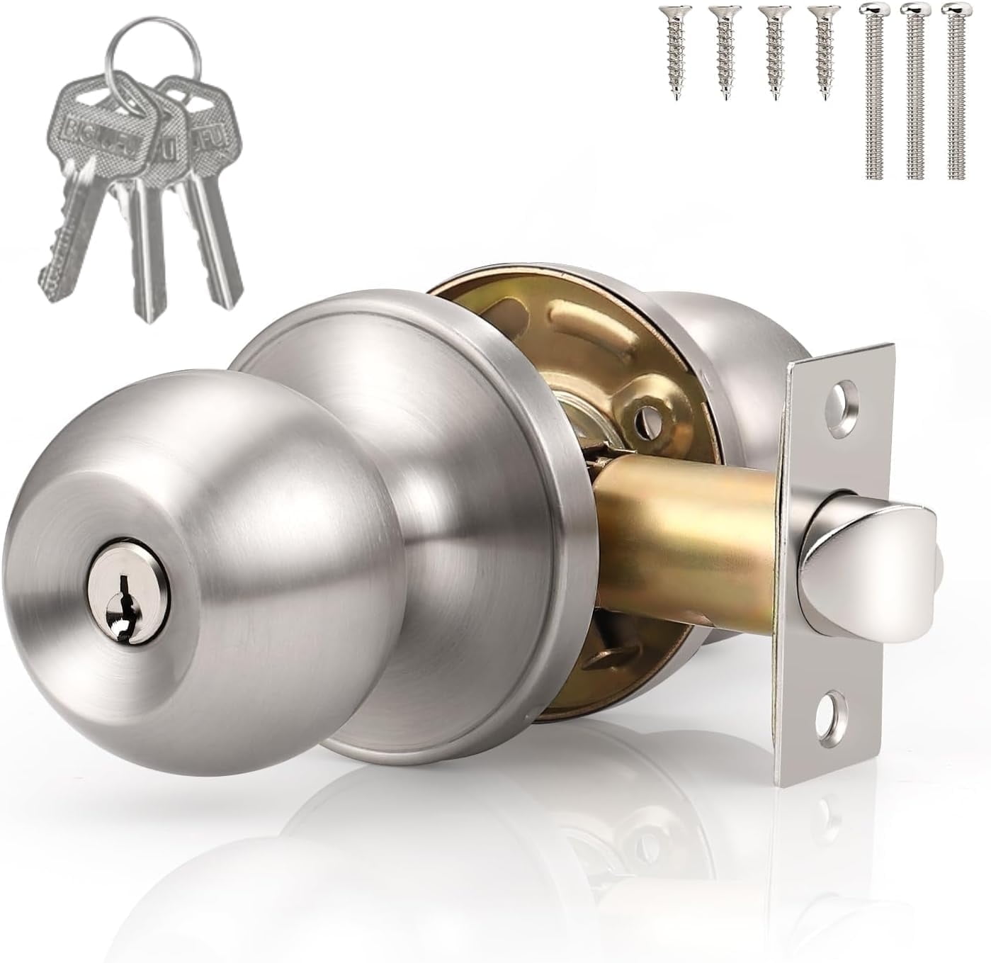 ODDPC Door Knobs with Lock and Key,Lock for door,Adjustable latch-Satin Nickel - Walmart.com