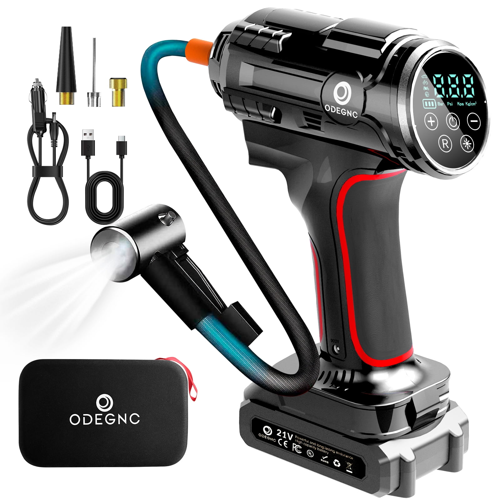 ODEGNC 21V Dual-Power Tire Inflator, 160PSI Digital Air Compressor for ...