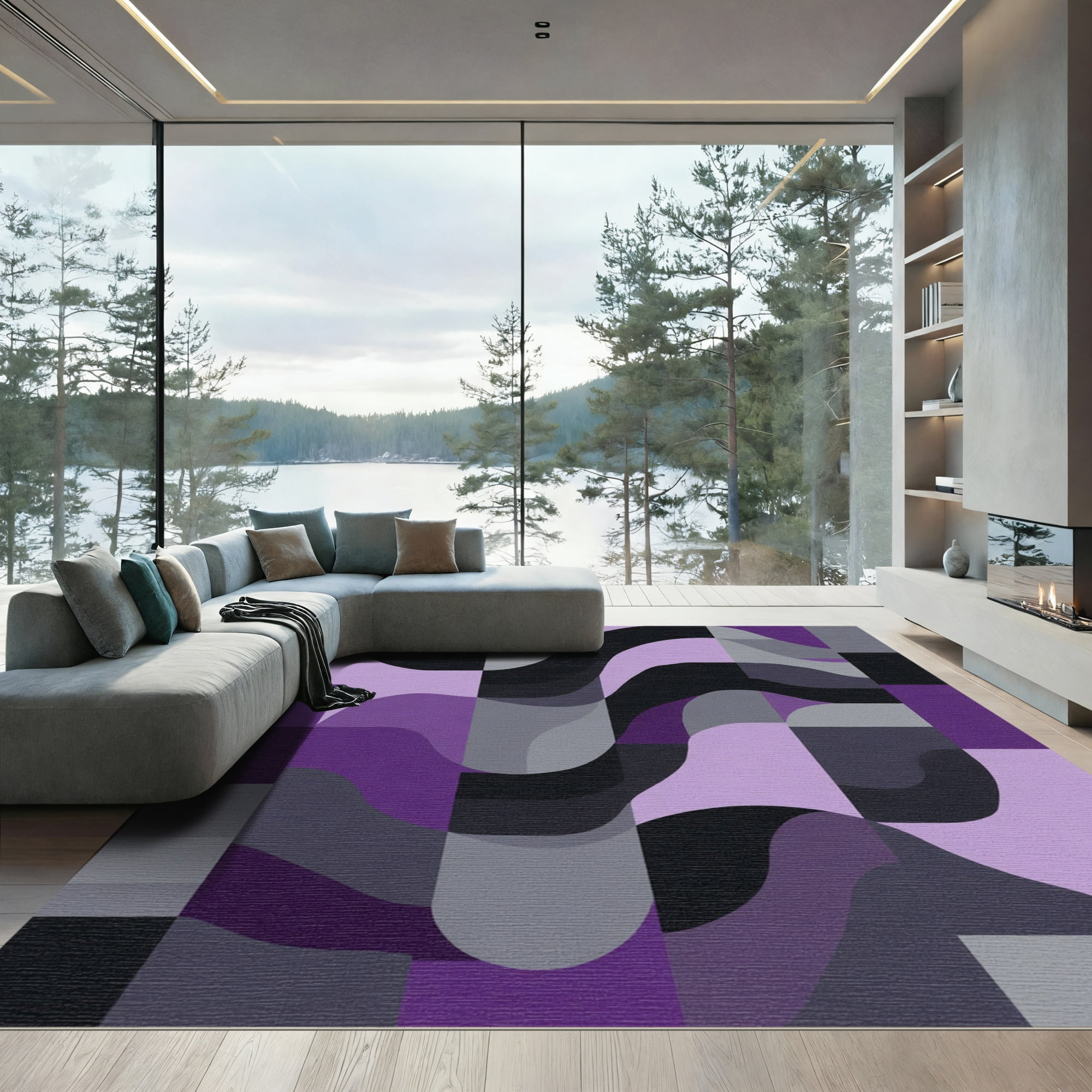ODIKA 2'x3' Machine Washable Non-Slip Area Rug, Abstract Interlocking ...