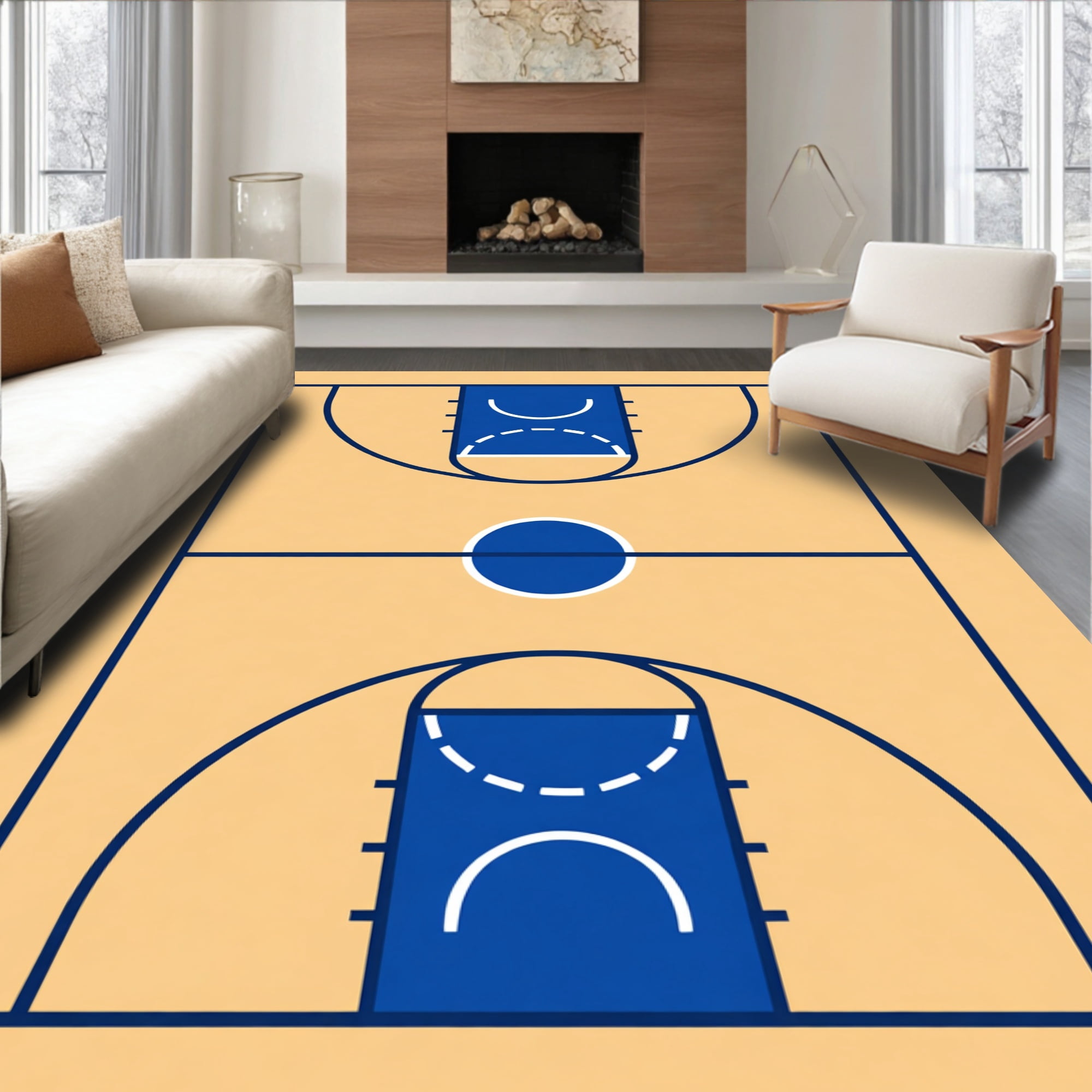 ODIKA 2'x3' Machine Washable Non-Slip Area Rug, Basketball Court Beige ...