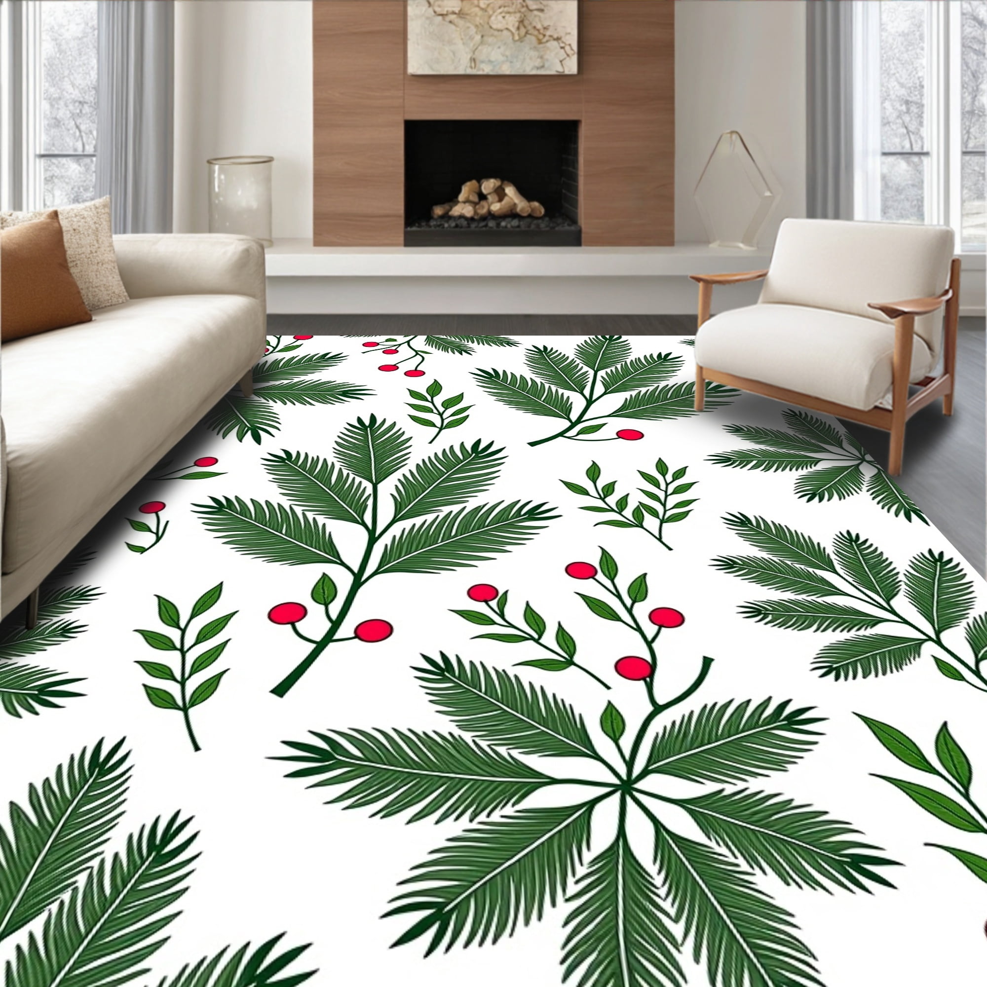 ODIKA 2x3 Machine Washable Non-Slip Area Rug, Elegant Yuletide Foliage ...
