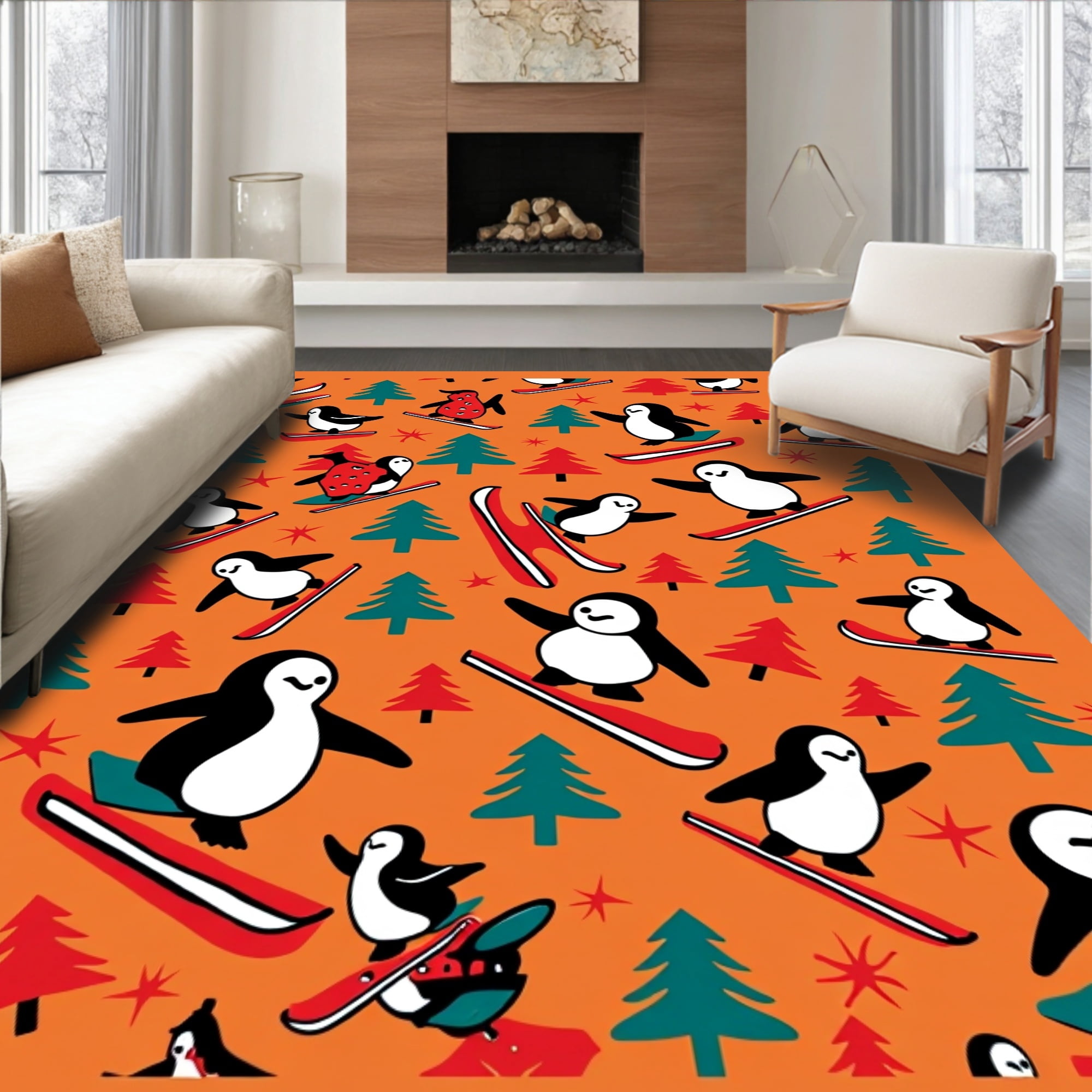 ODIKA 2'x3' Machine Washable Non-Slip Area Rug, Festive Animal Friends ...