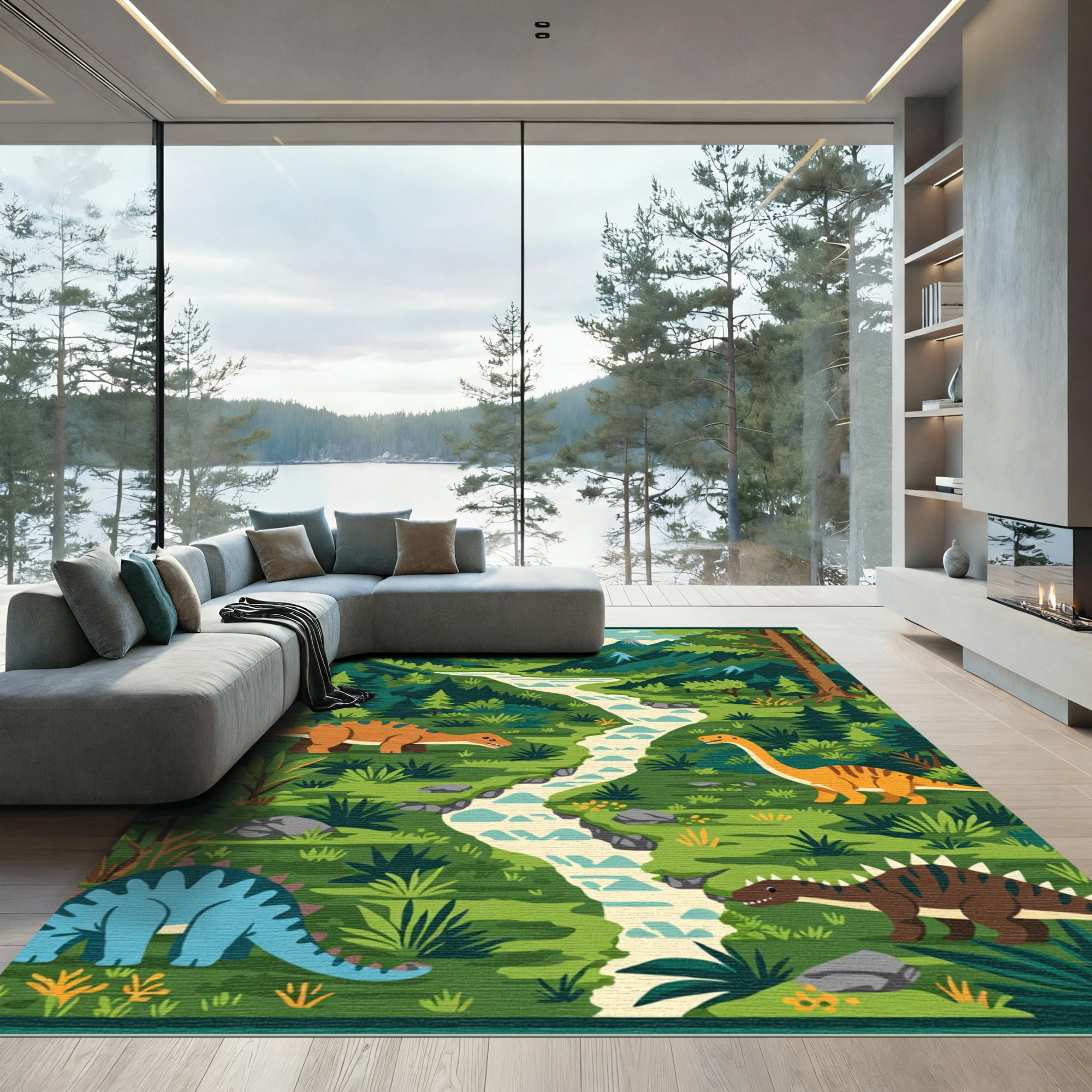 ODIKA 2'x3' Machine Washable Non-Slip Area Rug, Graphic Green High ...