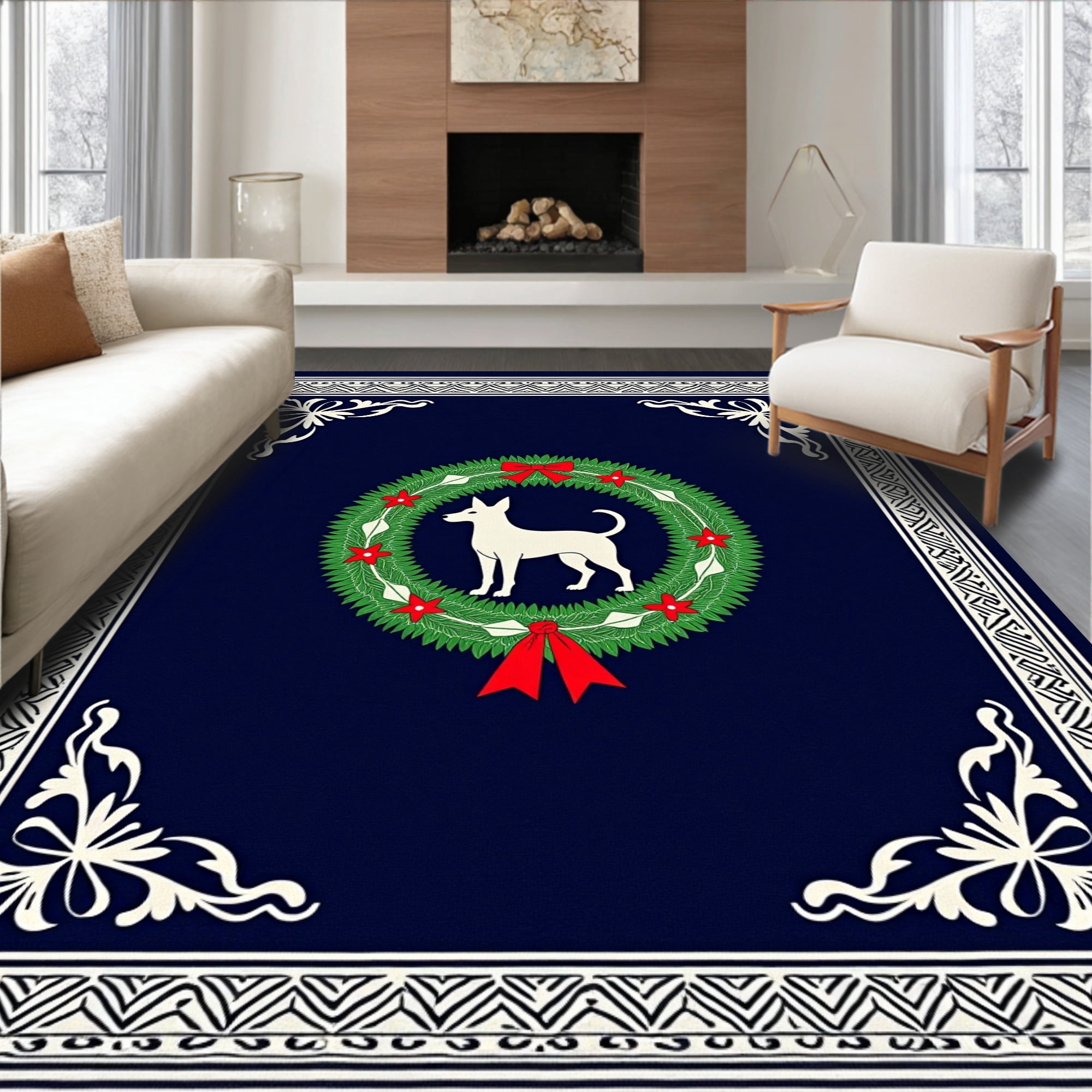 ODIKA 2'x3' Machine Washable Non-Slip Area Rug, Holiday Hound Design ...