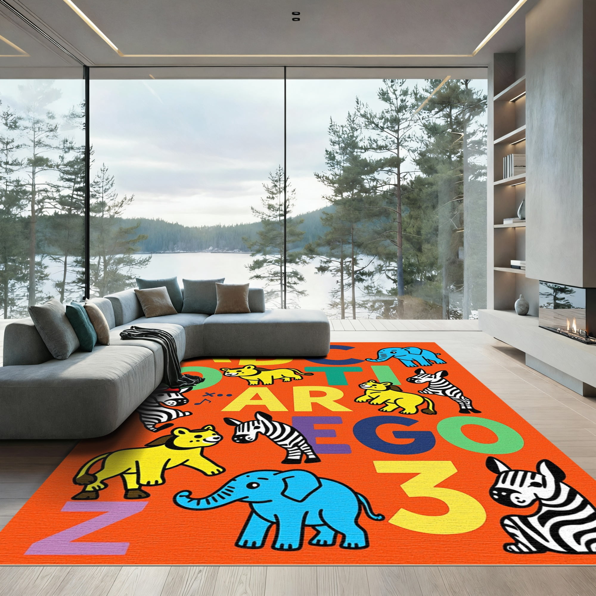 ODIKA 2'x3' Machine Washable Non-Slip Area Rug, Safari Adventure Animal ...