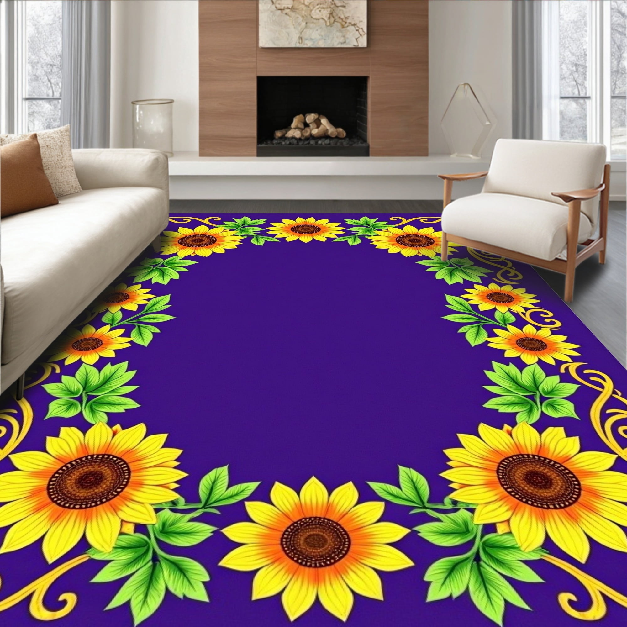 ODIKA 2'x3' Machine Washable Non-Slip Area Rug, Sunflower Welcome with ...