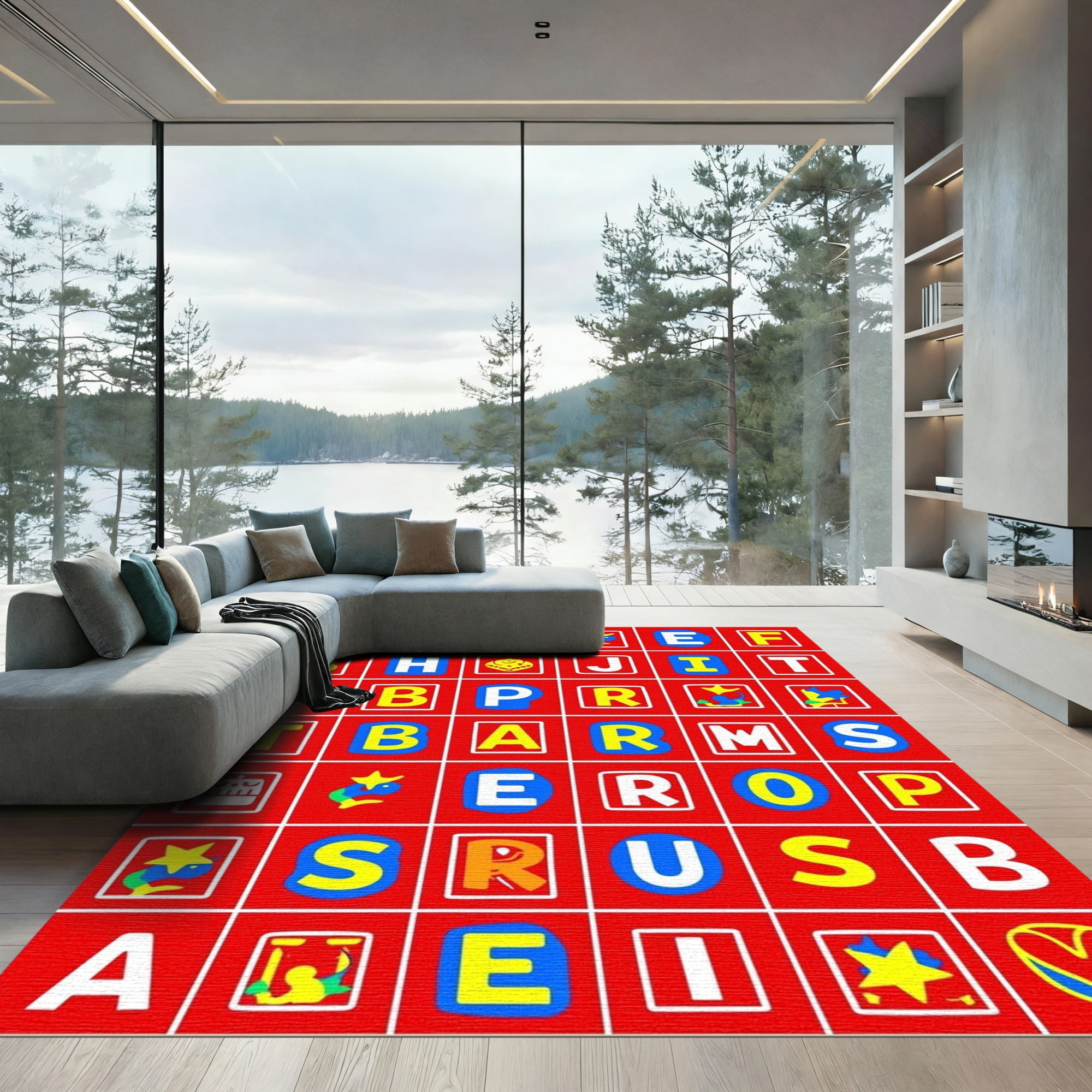 ODIKA 3'x5' Machine Washable Non-Slip Area Rug, ABC Mosaic Featuring ...