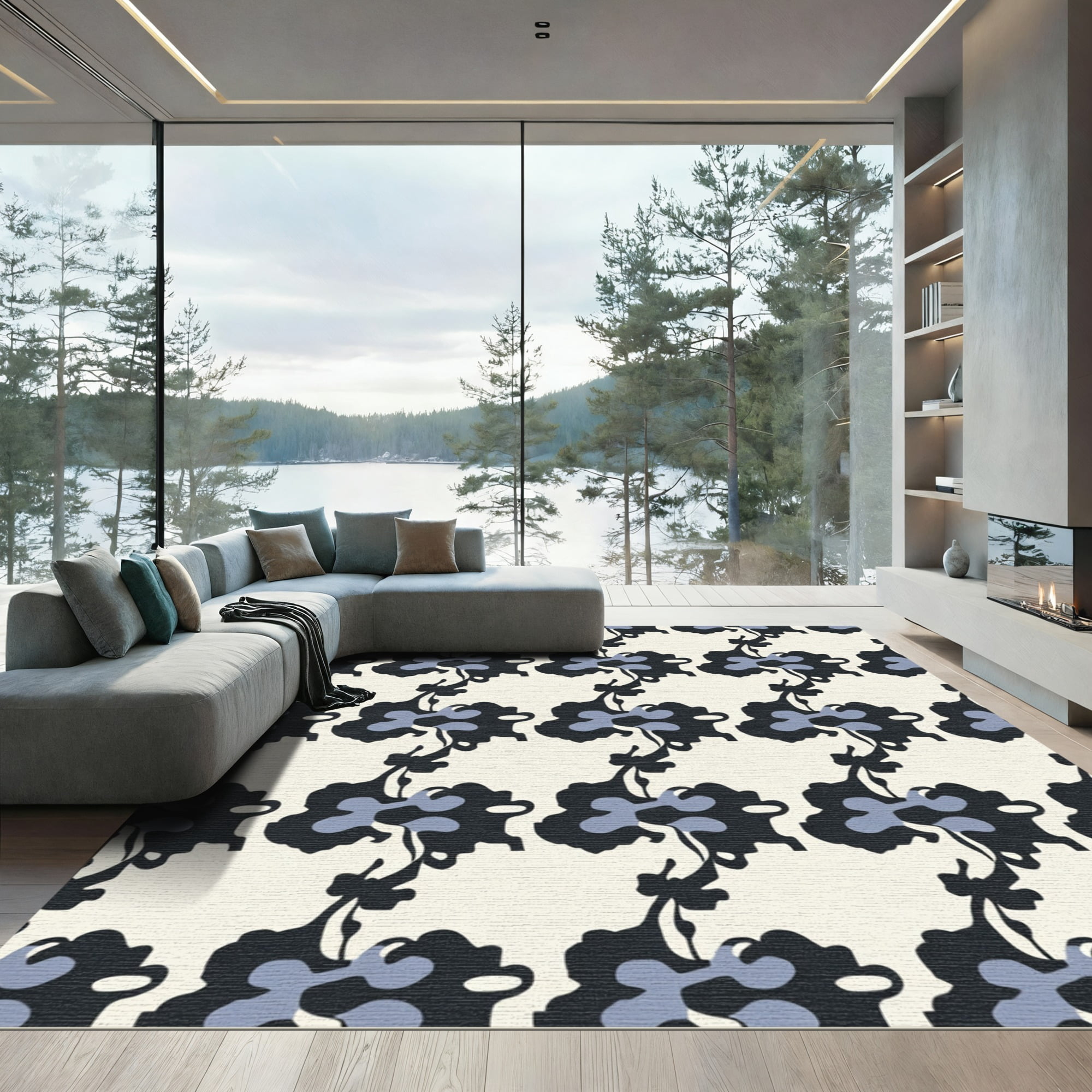 ODIKA 3'x5' Machine Washable Non-Slip Area Rug, Abstract Dog Bone Motif ...