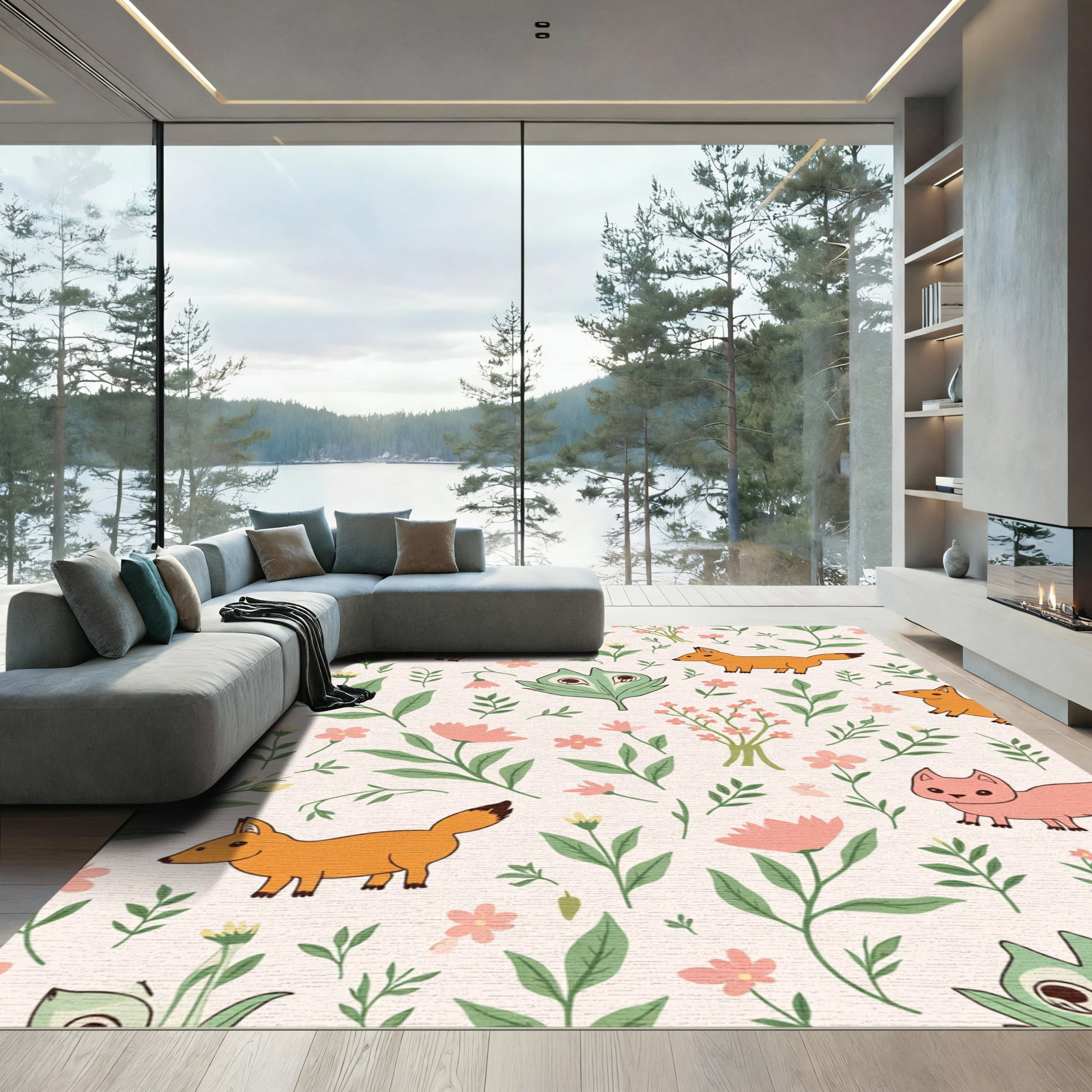ODIKA 3'x5' Machine Washable Non-Slip Area Rug, Enchanting Woodland ...
