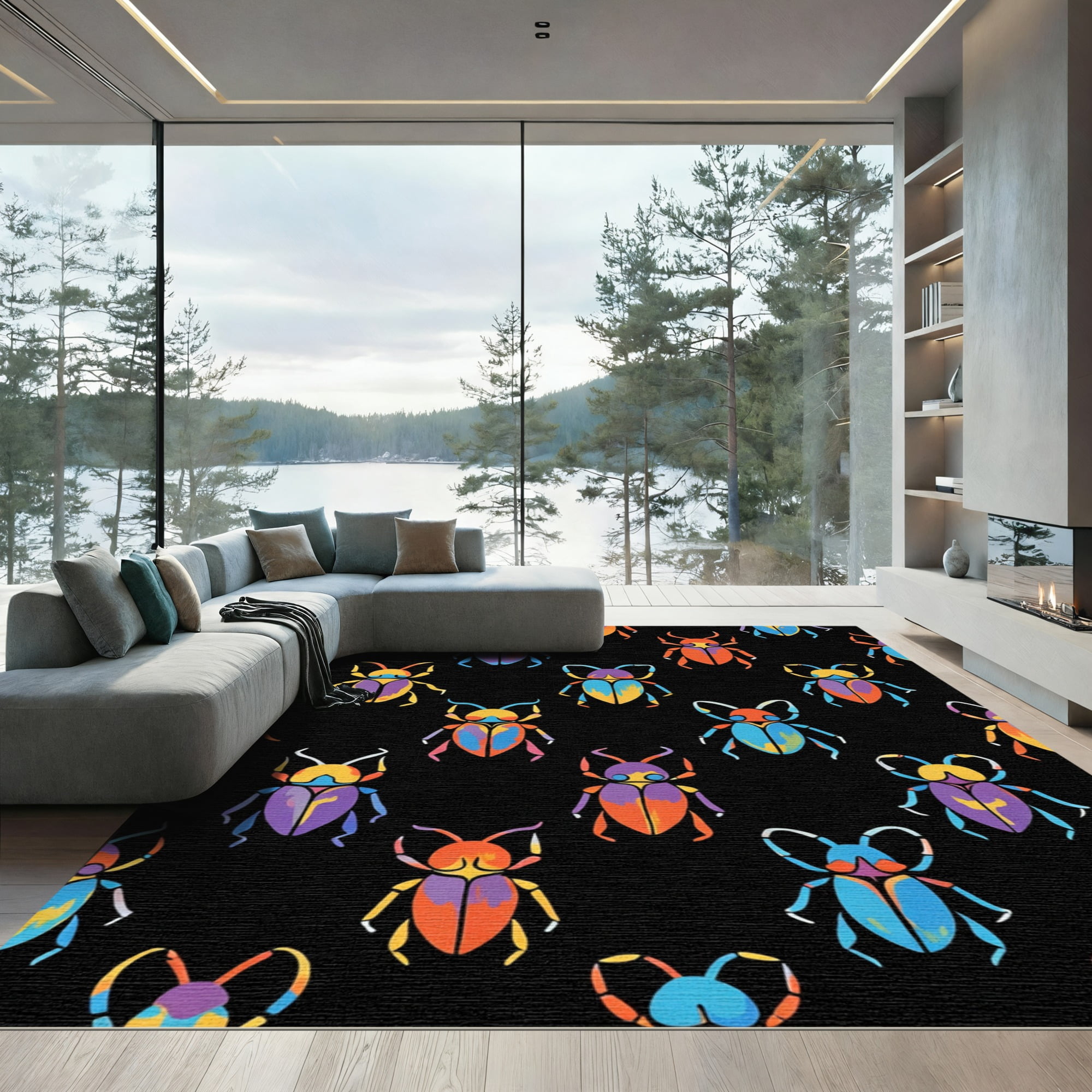 ODIKA 3'x5' Machine Washable Non-Slip Area Rug, Fascinating Insect With ...