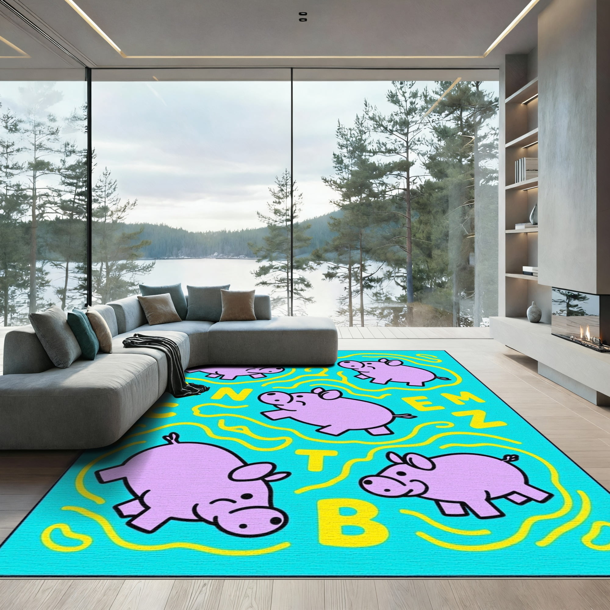 ODIKA 3'x5' Machine Washable Non-Slip Area Rug, Hippo Pond Educational ...