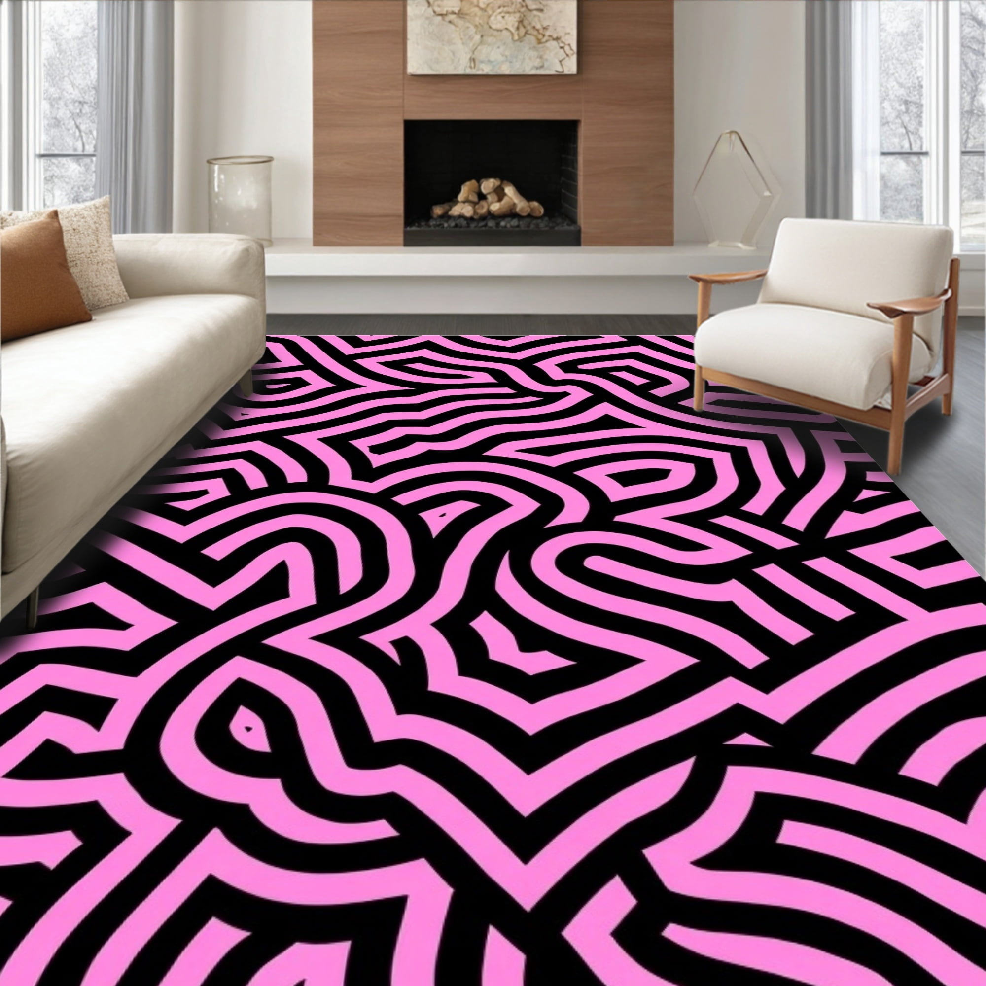 ODIKA 3x5 Machine Washable Non-Slip Area Rug, Interlocking Maze with ...