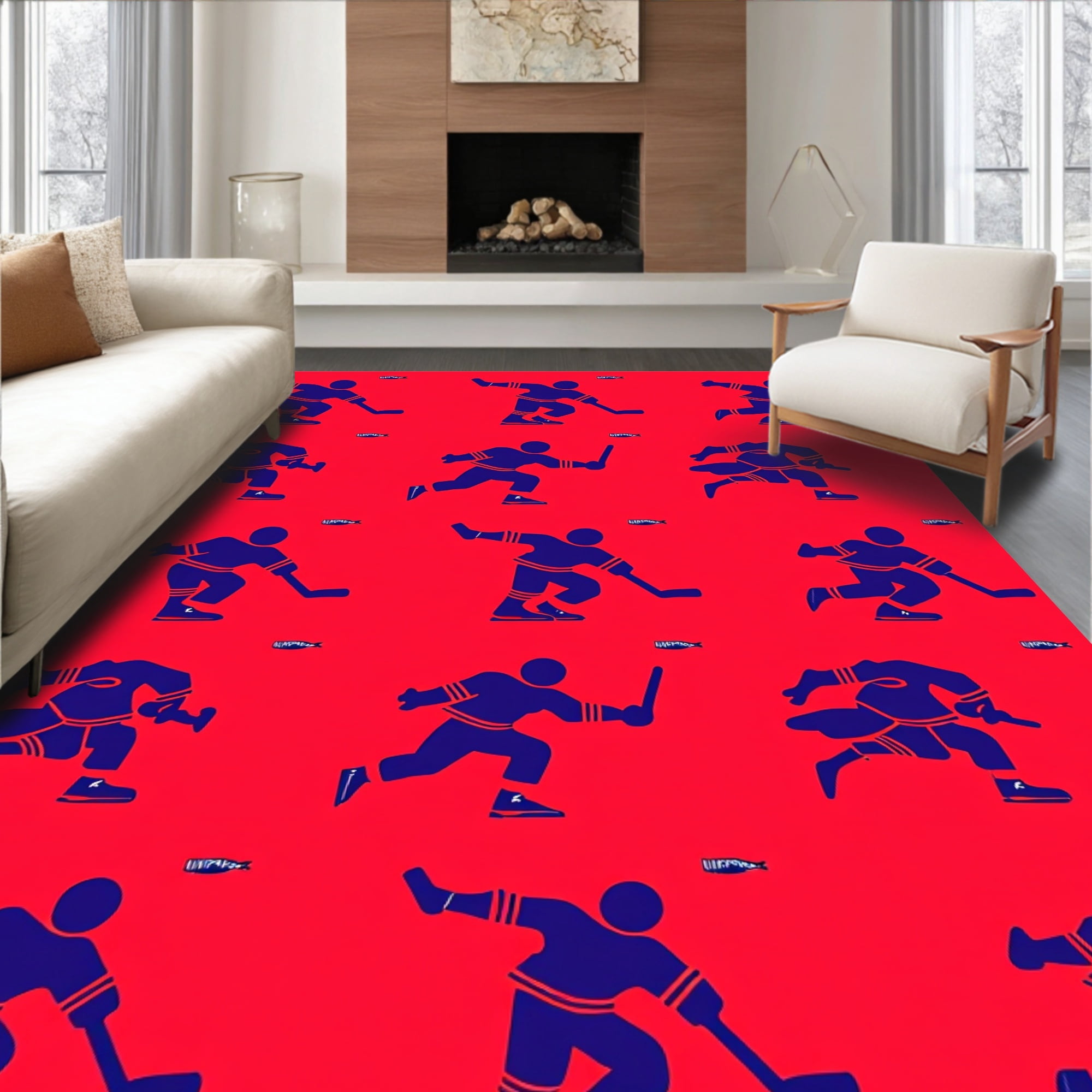 ODIKA 3'x5' Machine Washable Non-Slip Area Rug, Slap Shot Skate Rink ...