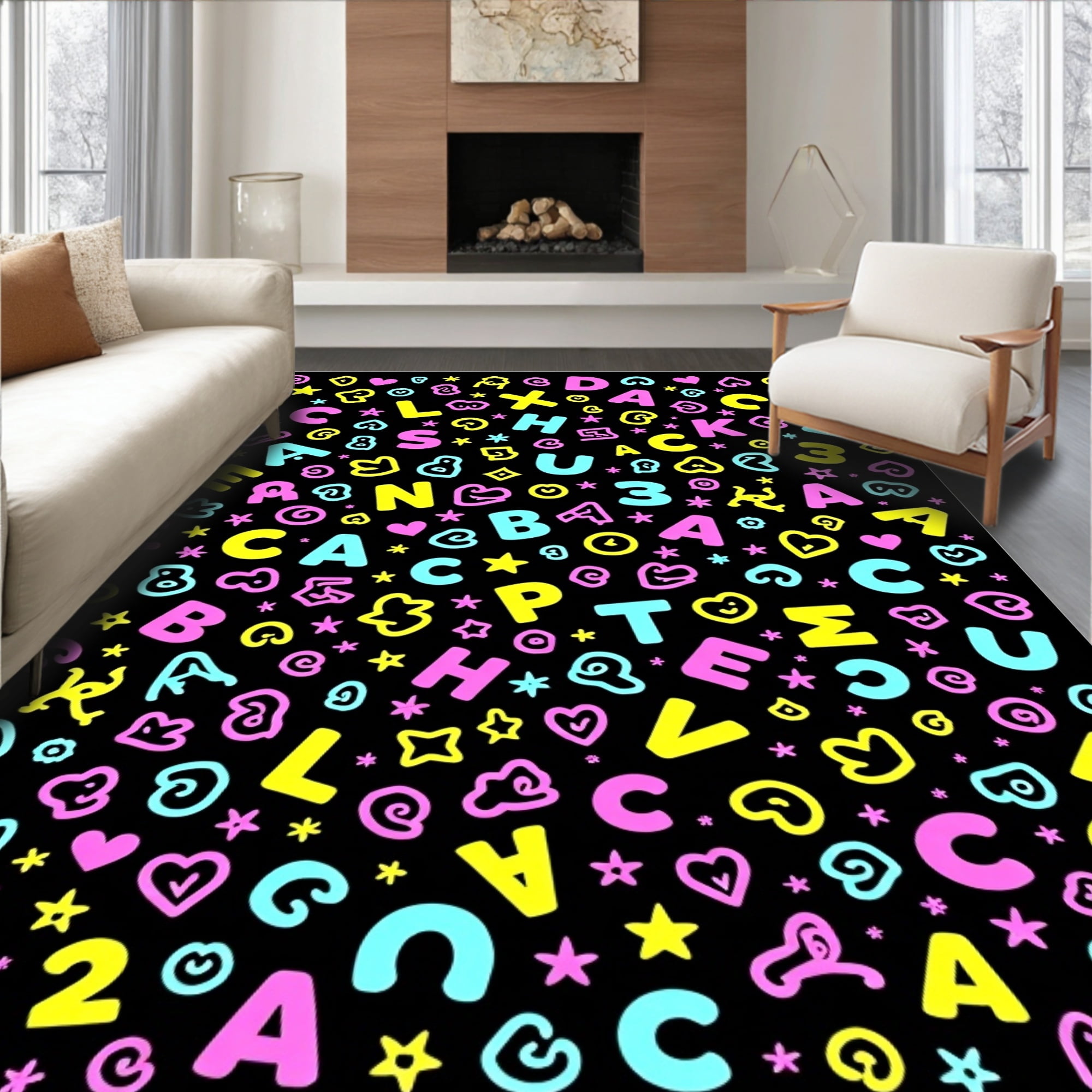 ODIKA 3'x5' Machine Washable Non-Slip Area Rug, Storybook Adventure ...
