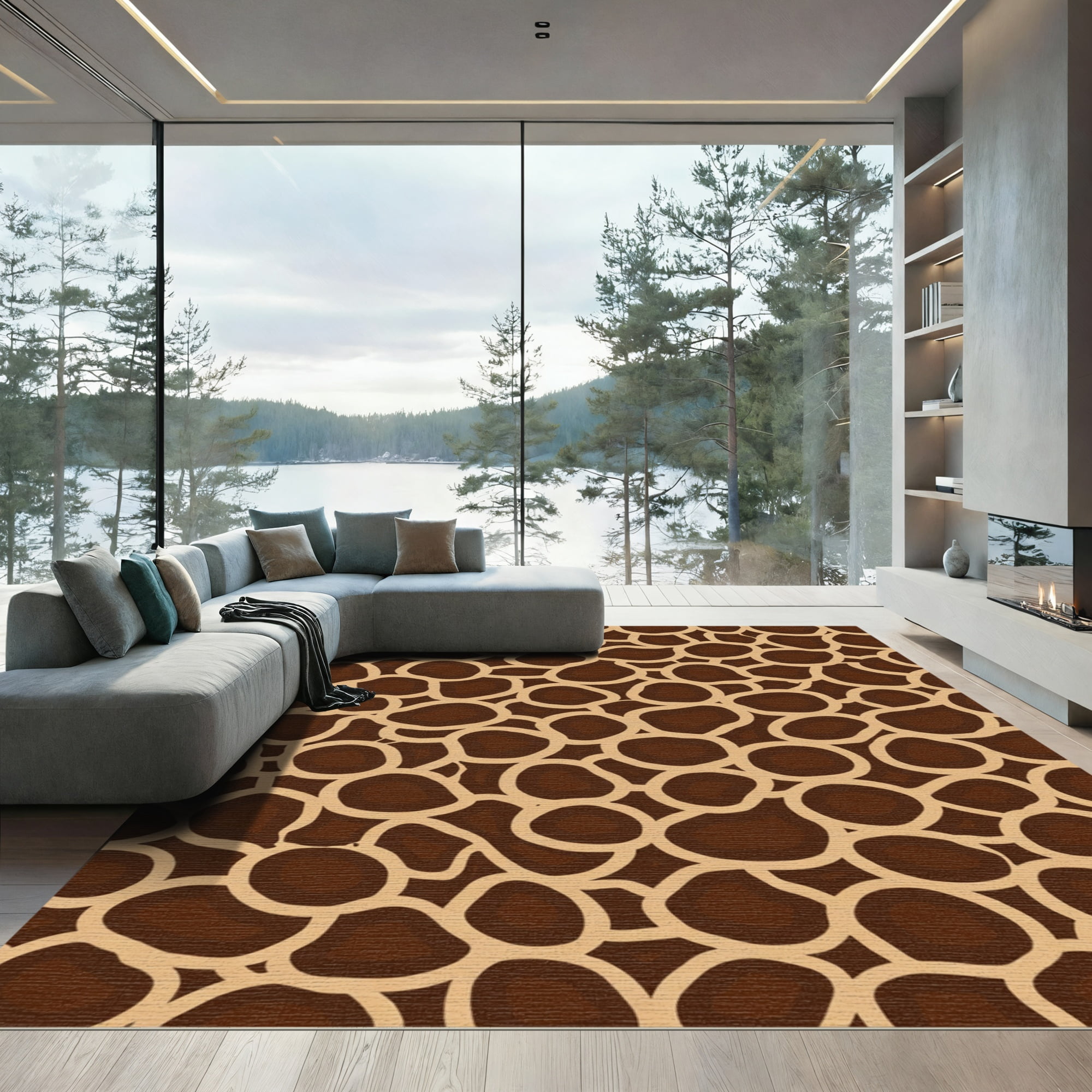 ODIKA 3x5 Machine Washable Non-Slip Area Rug, Textured Hide Earthy ...