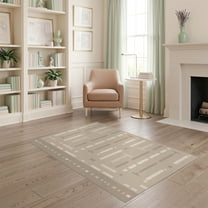 ODIKA 5'x7' Beige Abstract Ivory Copper Washable Area Rug Modern ...
