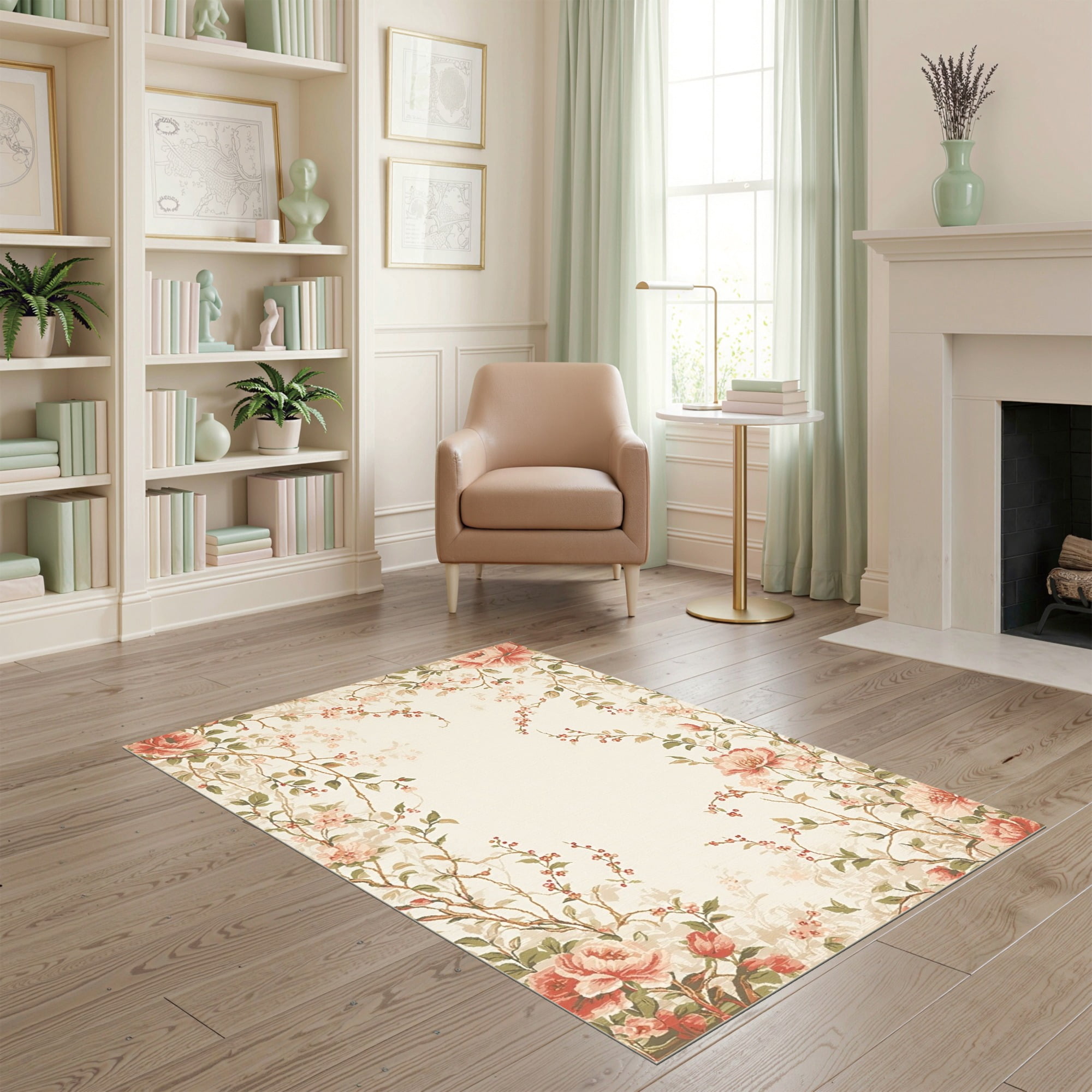 ODIKA 4'x6' Ultra-Soft Area Rug, Circular Foliage Watercolor Botanical ...