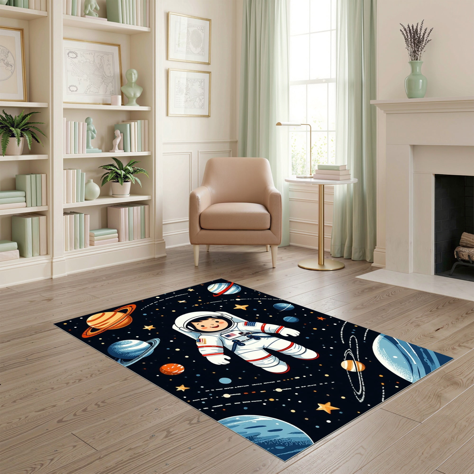 ODIKA 4'x6' Ultra-Soft Area Rug, Playroom Ship Astronaut Galaxy Chart ...