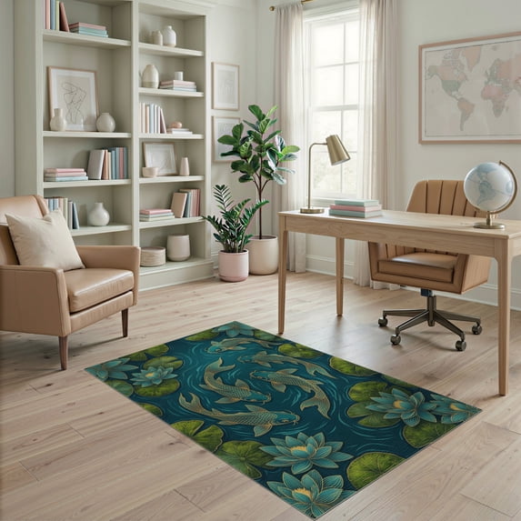 ODIKA 4'x6' Washable Area Rug Pond Fish Plant Cartoon Butter Cubicle ...
