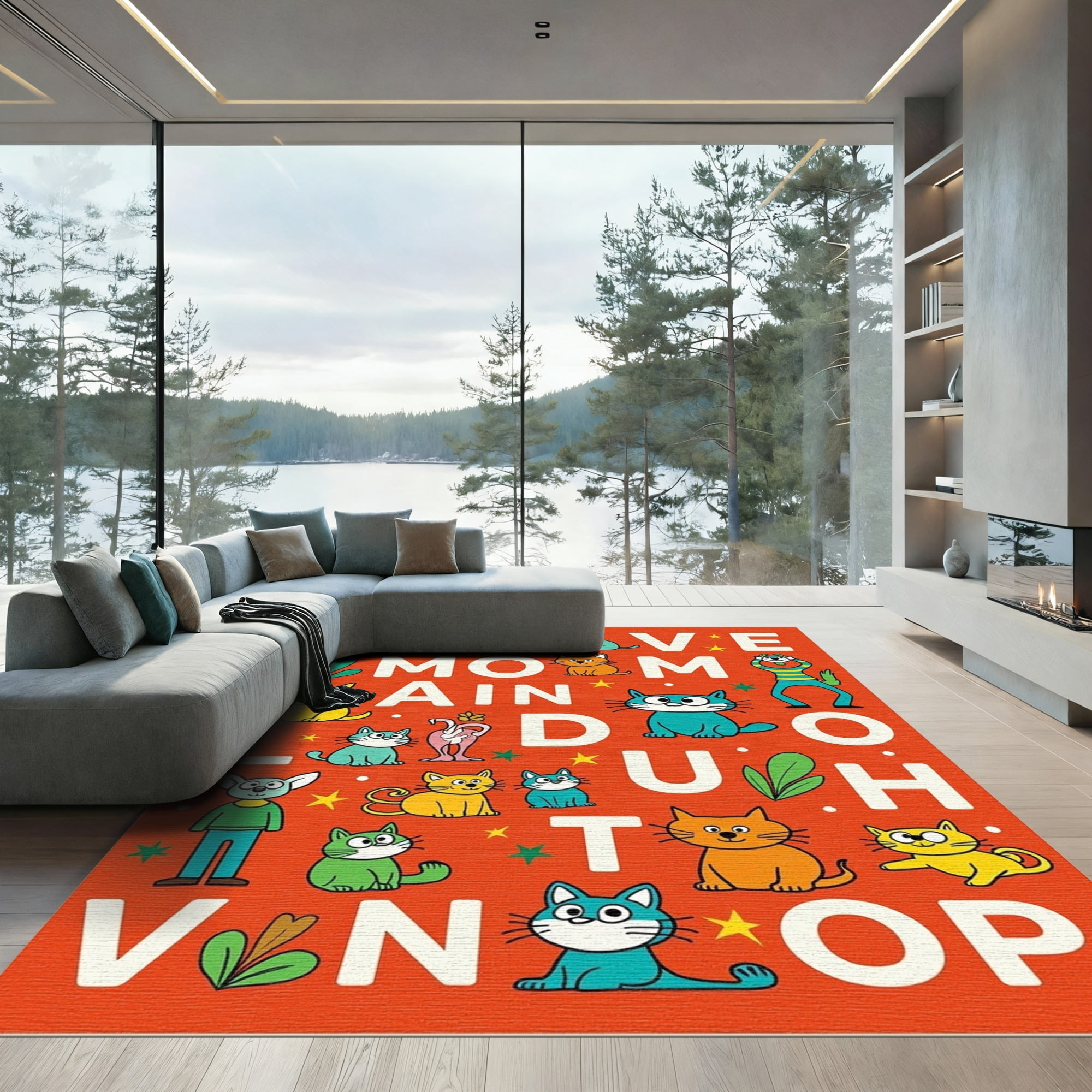 ODIKA 4x6 Machine Washable Non-Slip Area Rug, Alphabet Safari Adventure ...
