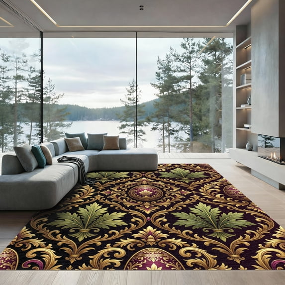 ODIKA 4'x6' Machine Washable Non-Slip Area Rug, Antique Gold High ...