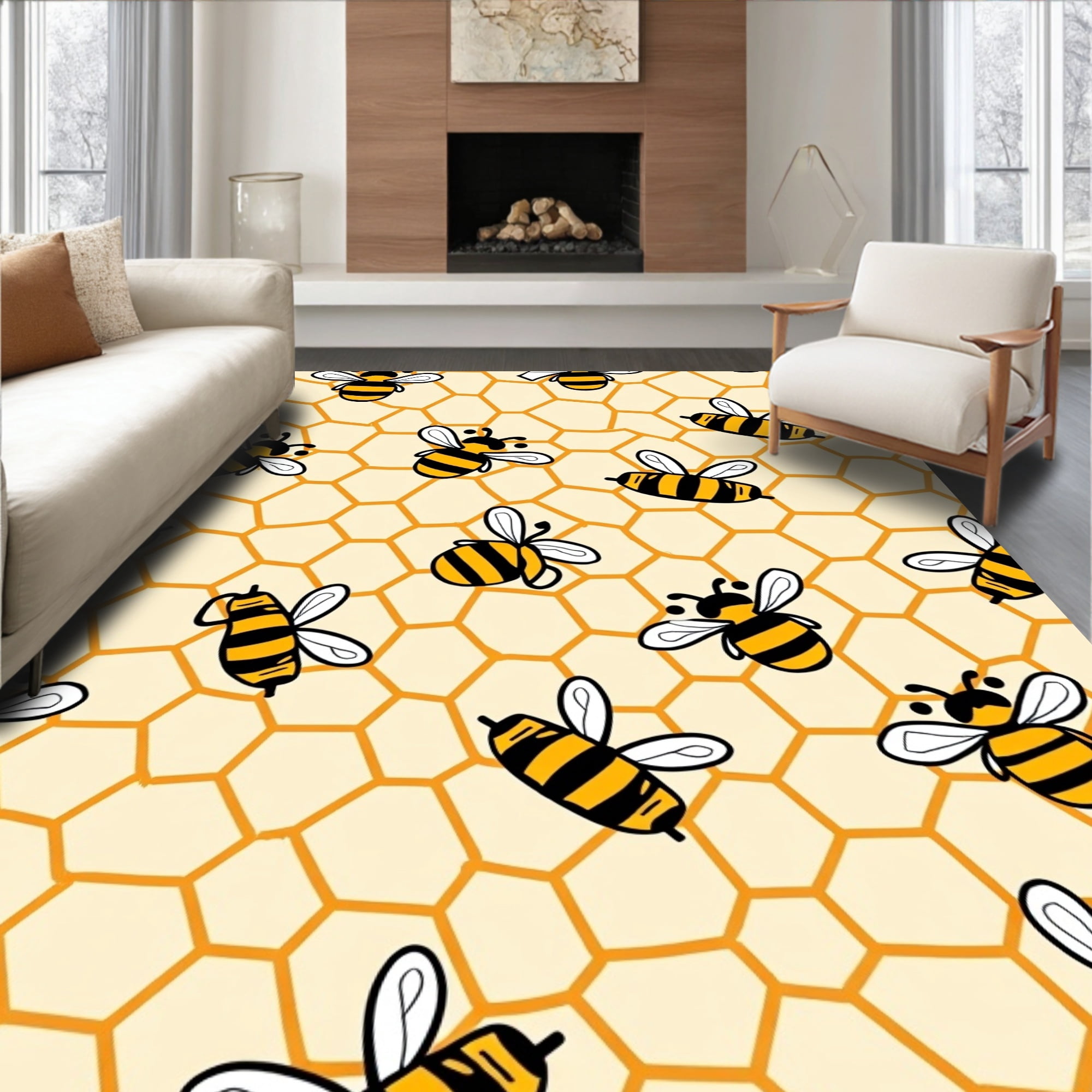 ODIKA 4'x6' Machine Washable Non-Slip Area Rug, Charming Honeycomb ...