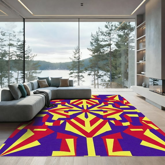 ODIKA 4'x6' Machine Washable Non-Slip Area Rug, Contemporary Angular ...