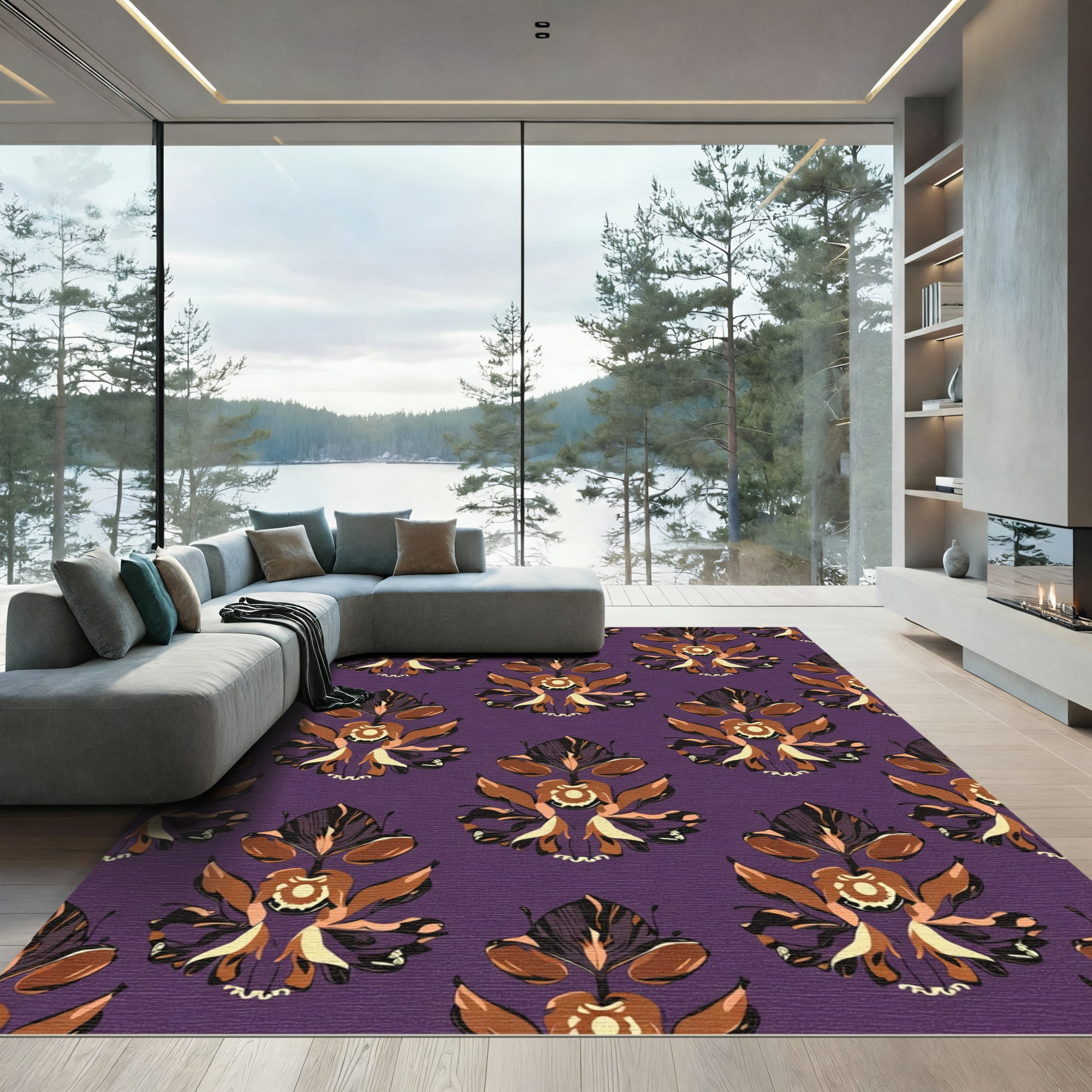 ODIKA 4x6 Machine Washable Non-Slip Area Rug, Contrast Moody Floral ...