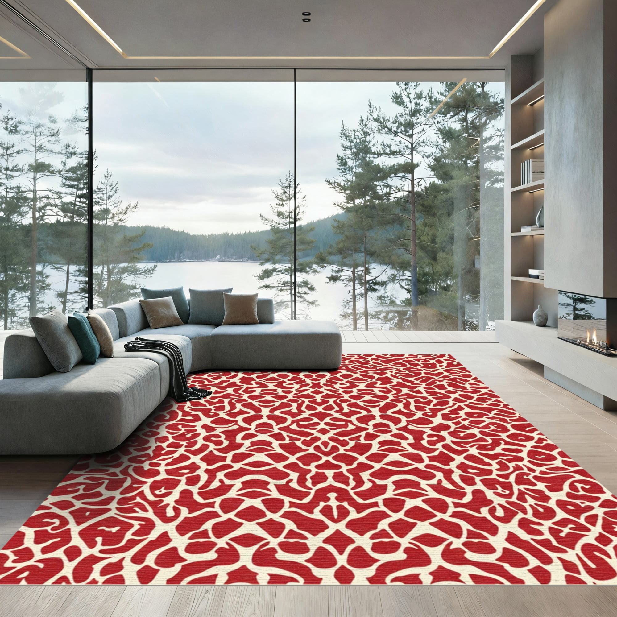 ODIKA 4'x6' Machine Washable Non-Slip Area Rug, Crimson Cheetah Spots ...