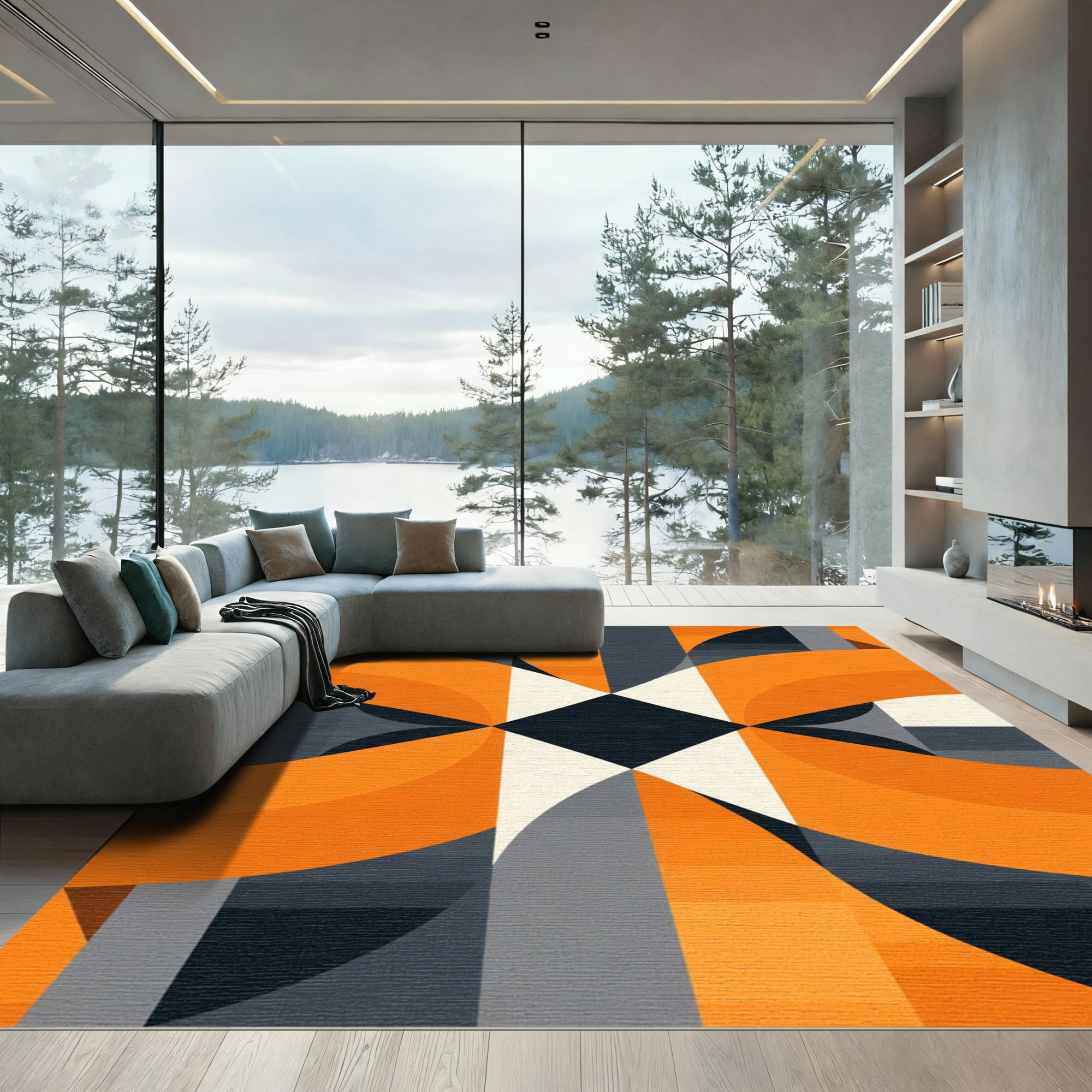 ODIKA 4'x6' Machine Washable Non-Slip Area Rug, Dynamic Angular Mosaic ...