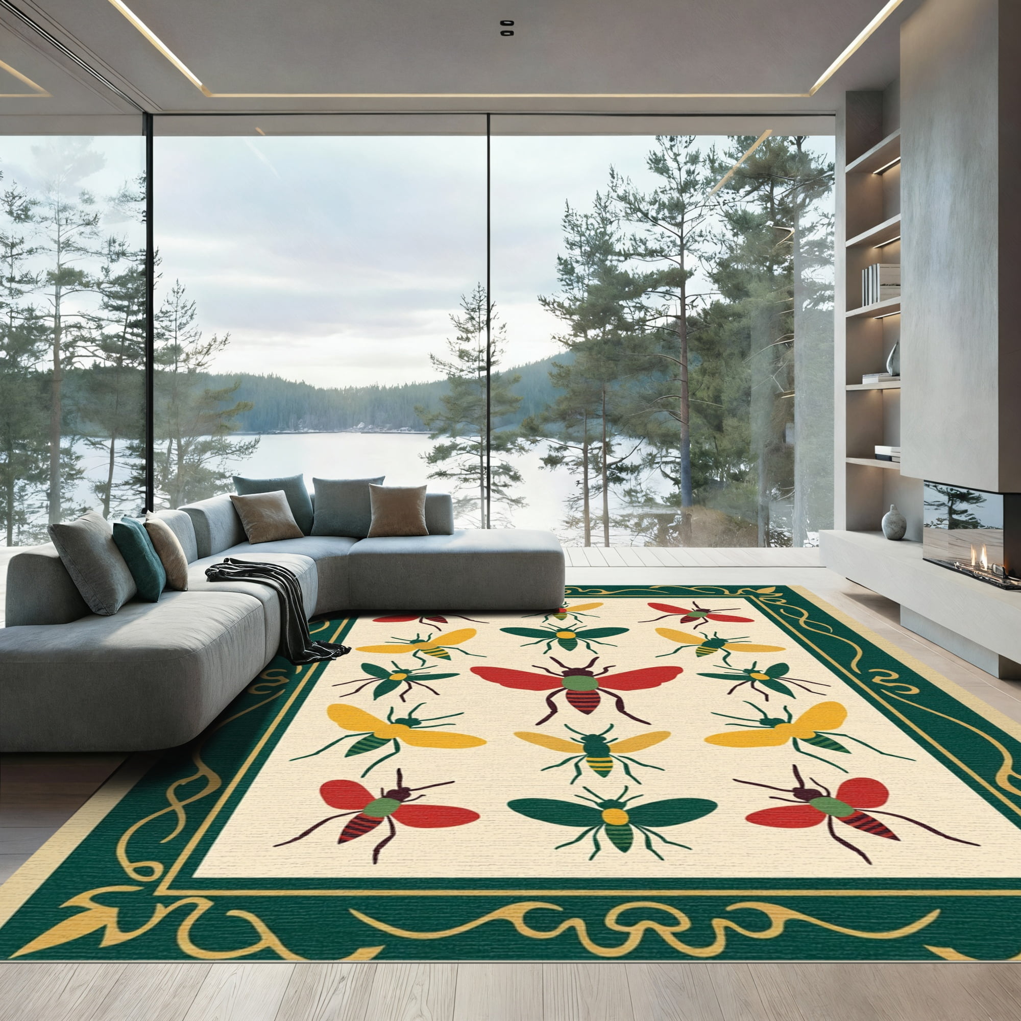 ODIKA 4x6 Machine Washable Non-Slip Area Rug, Enchanted Insect Mosaic ...