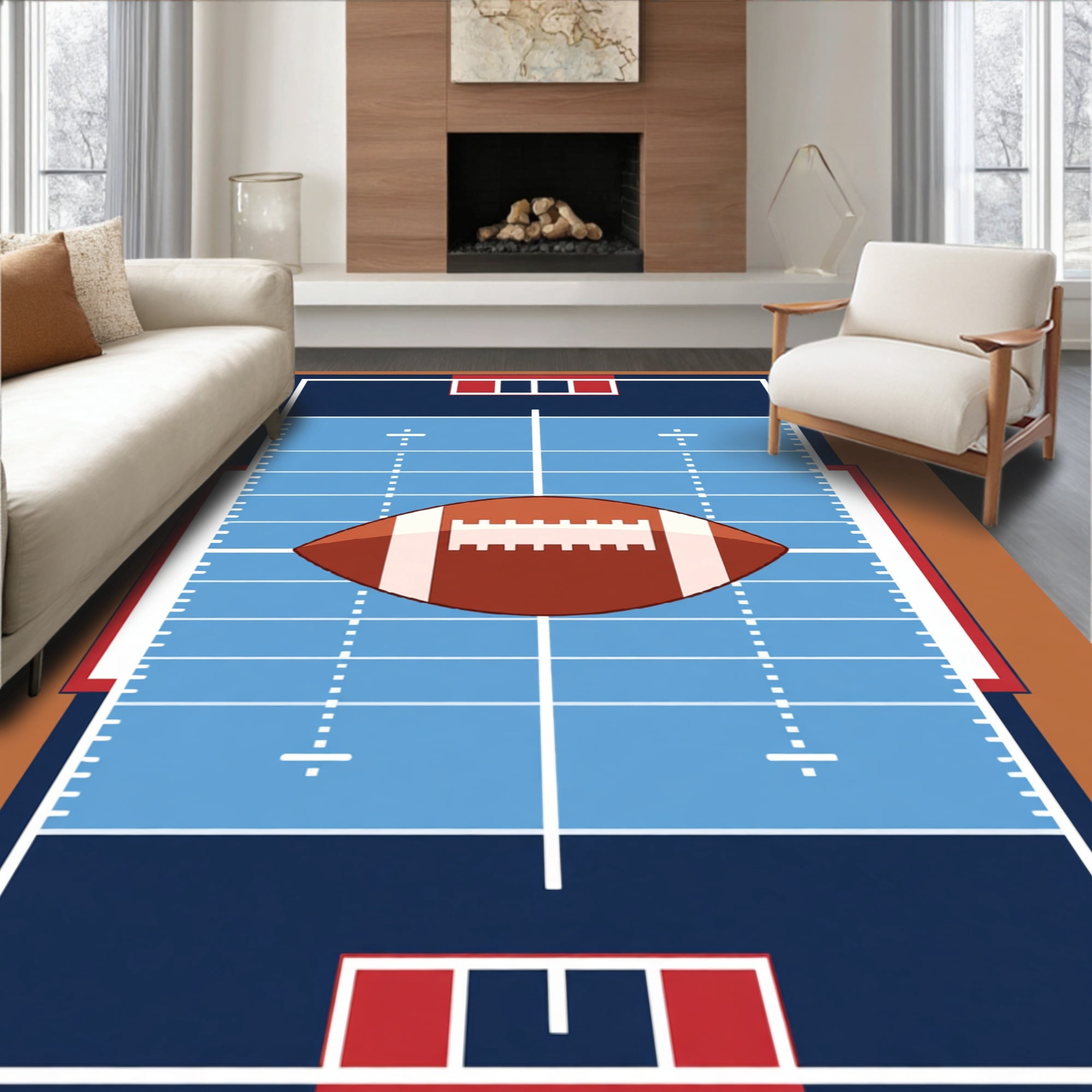 ODIKA 4x6 Machine Washable Non-Slip Area Rug, Football Field Gridlines ...